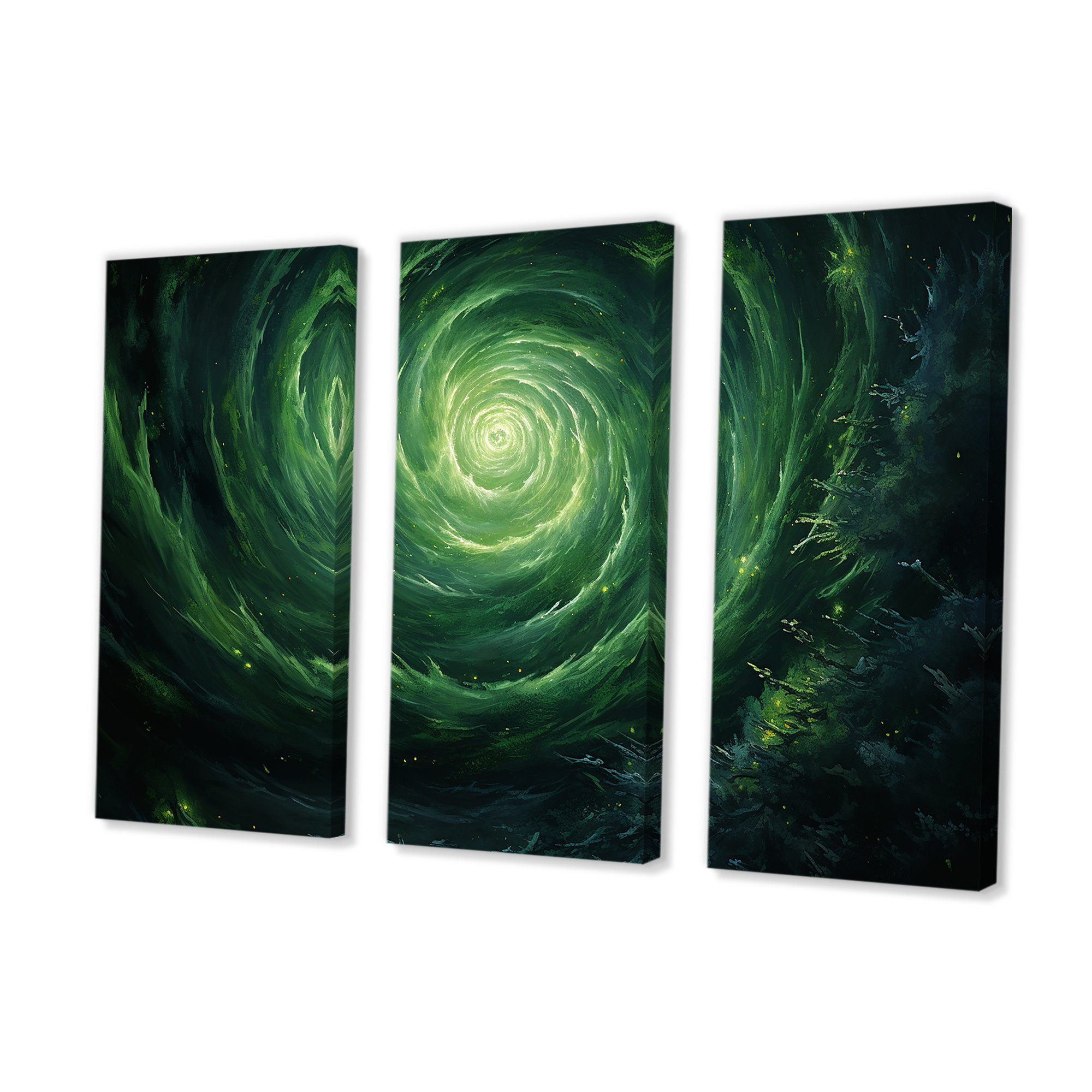 Design Art Emerald Enigma Spiral - Abstract Spirals Wall Art Print Set ...