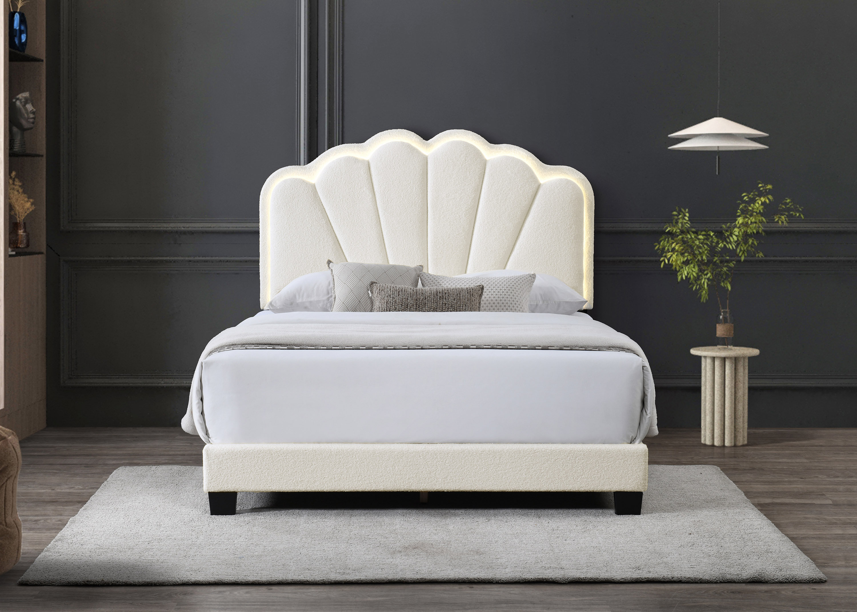 Wrought Studio™ Fabric LED Light HB Platform Bed W/ LED Light & Chunky ...