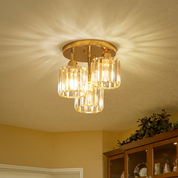 Mercer41 KatonGolden Dimmable 3-Light Semi Flush Mount Crystal Ceiling ...