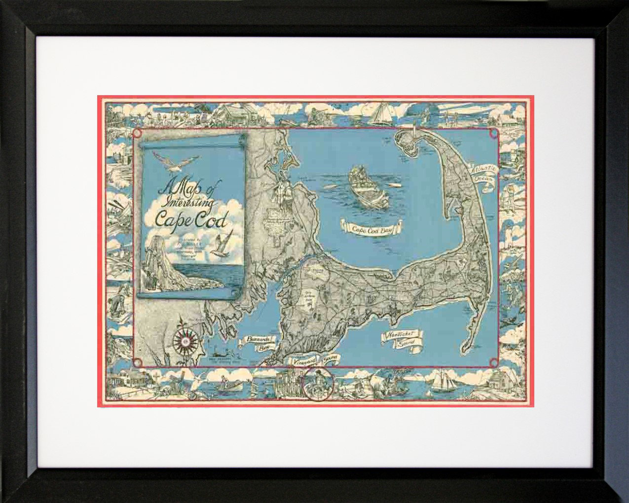 Buy Art For Less 1945 Miller Map of Cape Cod Framed Graphic Art ...