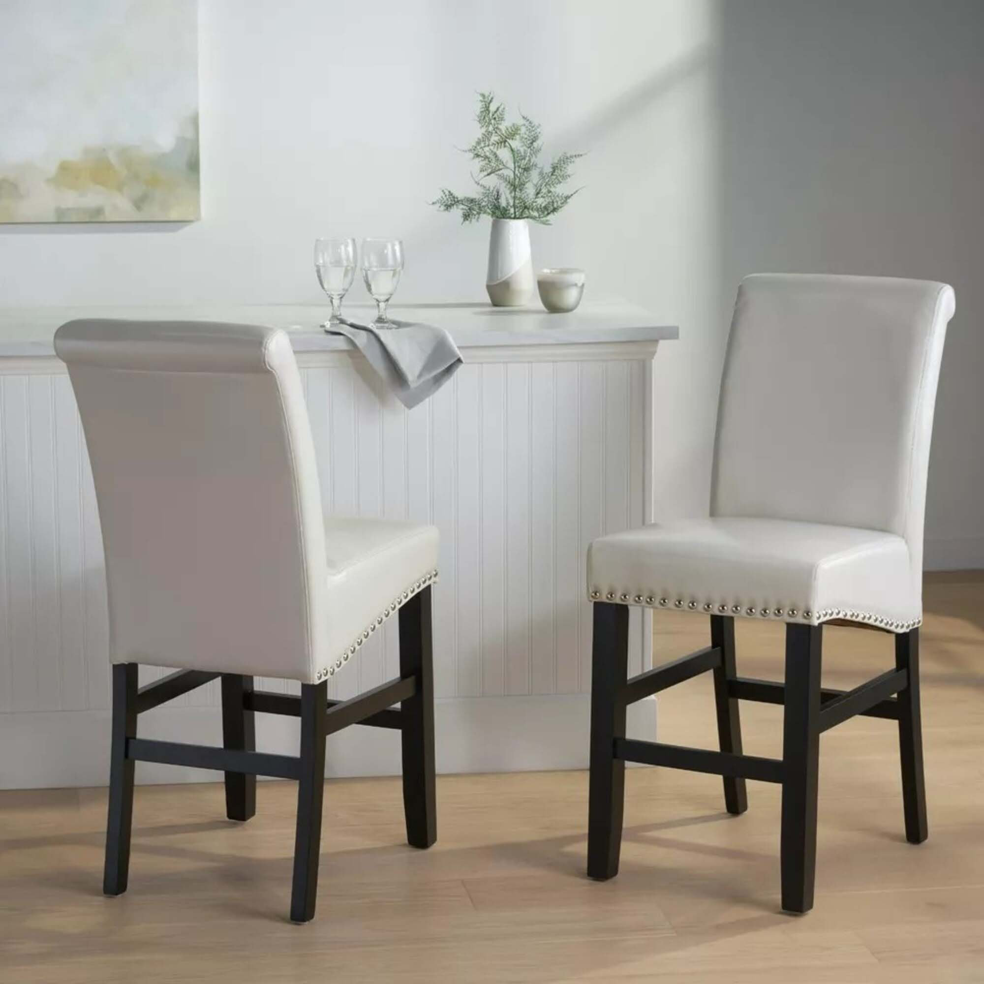 Red Barrel Studio® Contemporary Leather Counter Stools,Ivory Dining ...