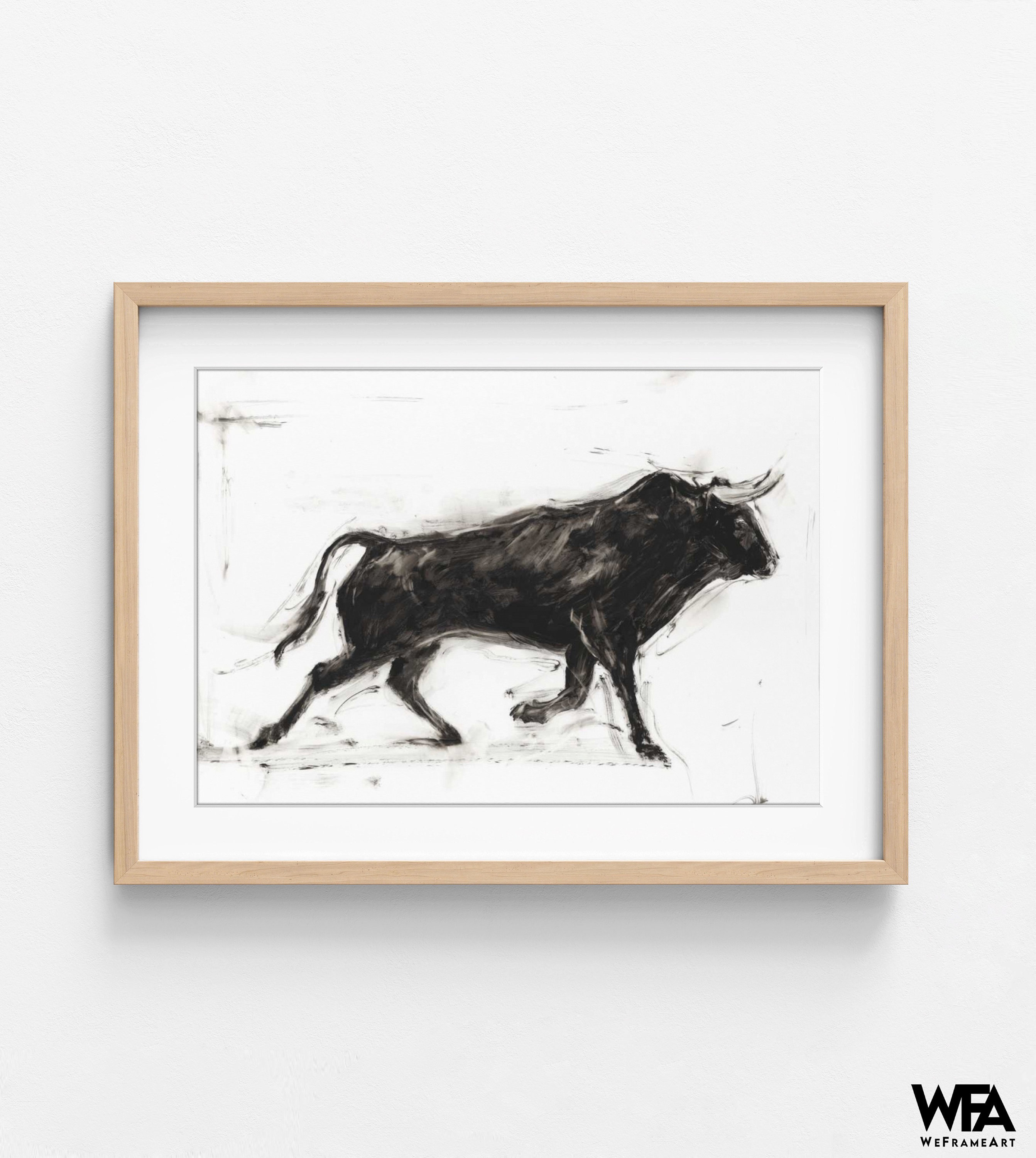 WeFrameArt Large Bull Wall Art Print, Framed Western Decor Print, Black ...