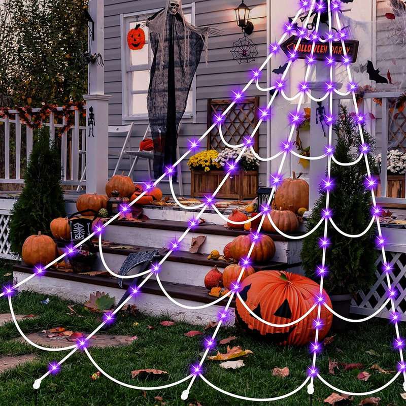 The Holiday Aisle® Halloween Spider Web Lights 150 LED Lighted Spider ...