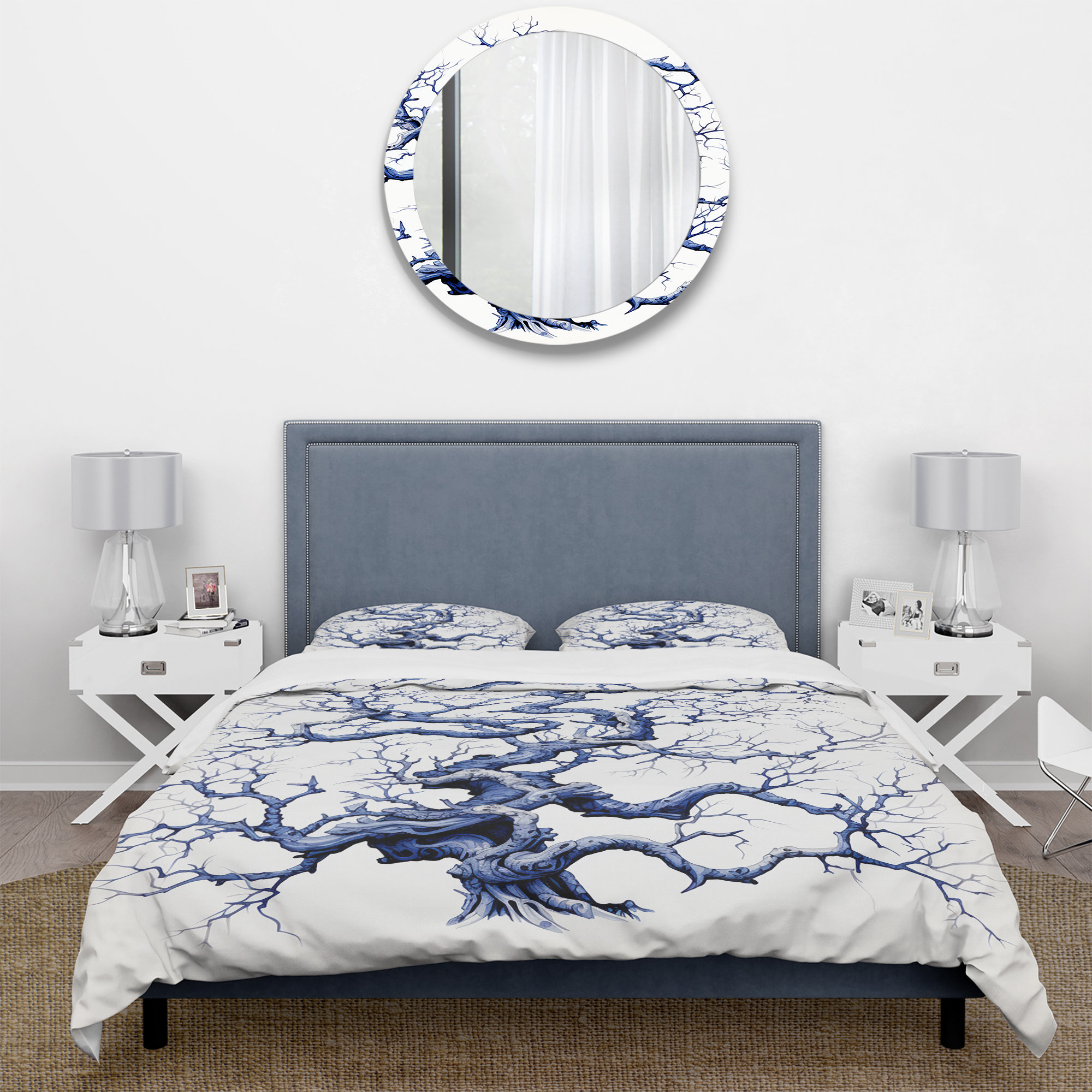 Design Art Windy White And Blue Tree Beauty II - Tree Duvet Cover Set ...