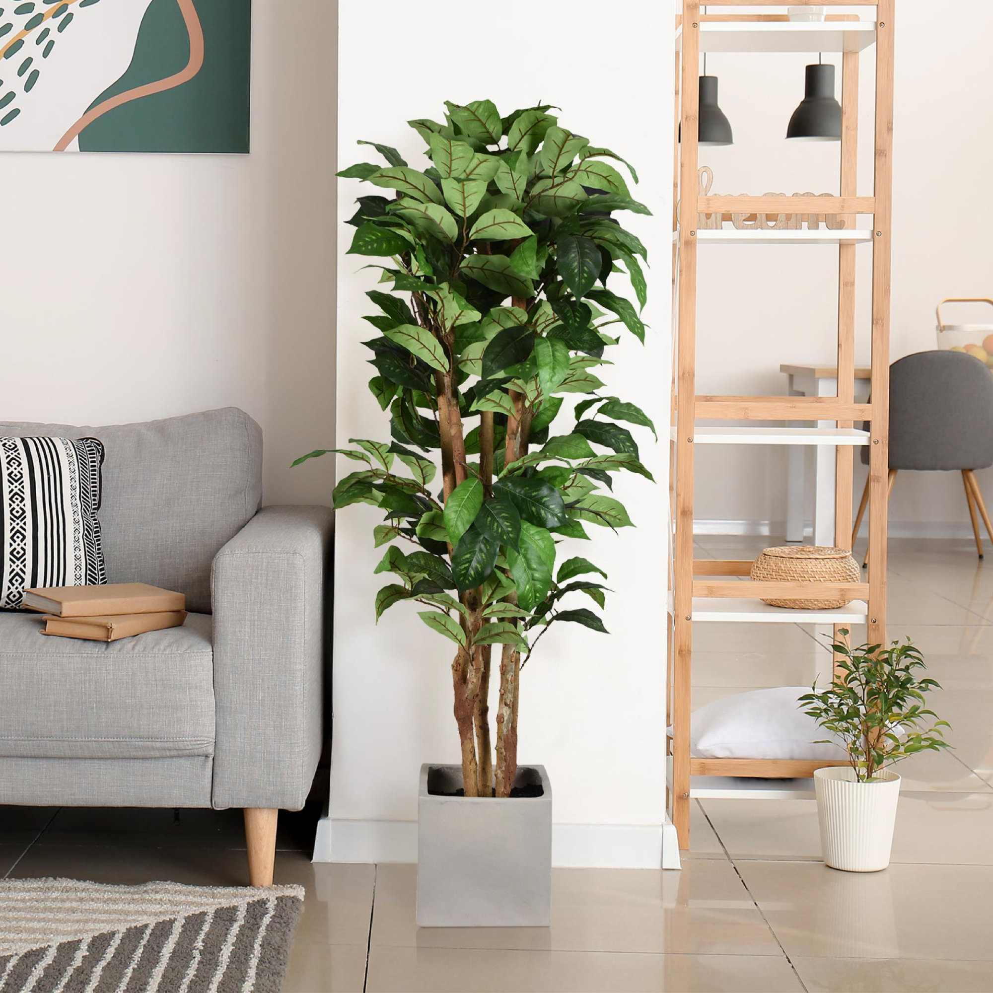 Latitude Run® Artificial Coffee Tree in Cement Pot Faux Plant for Home ...