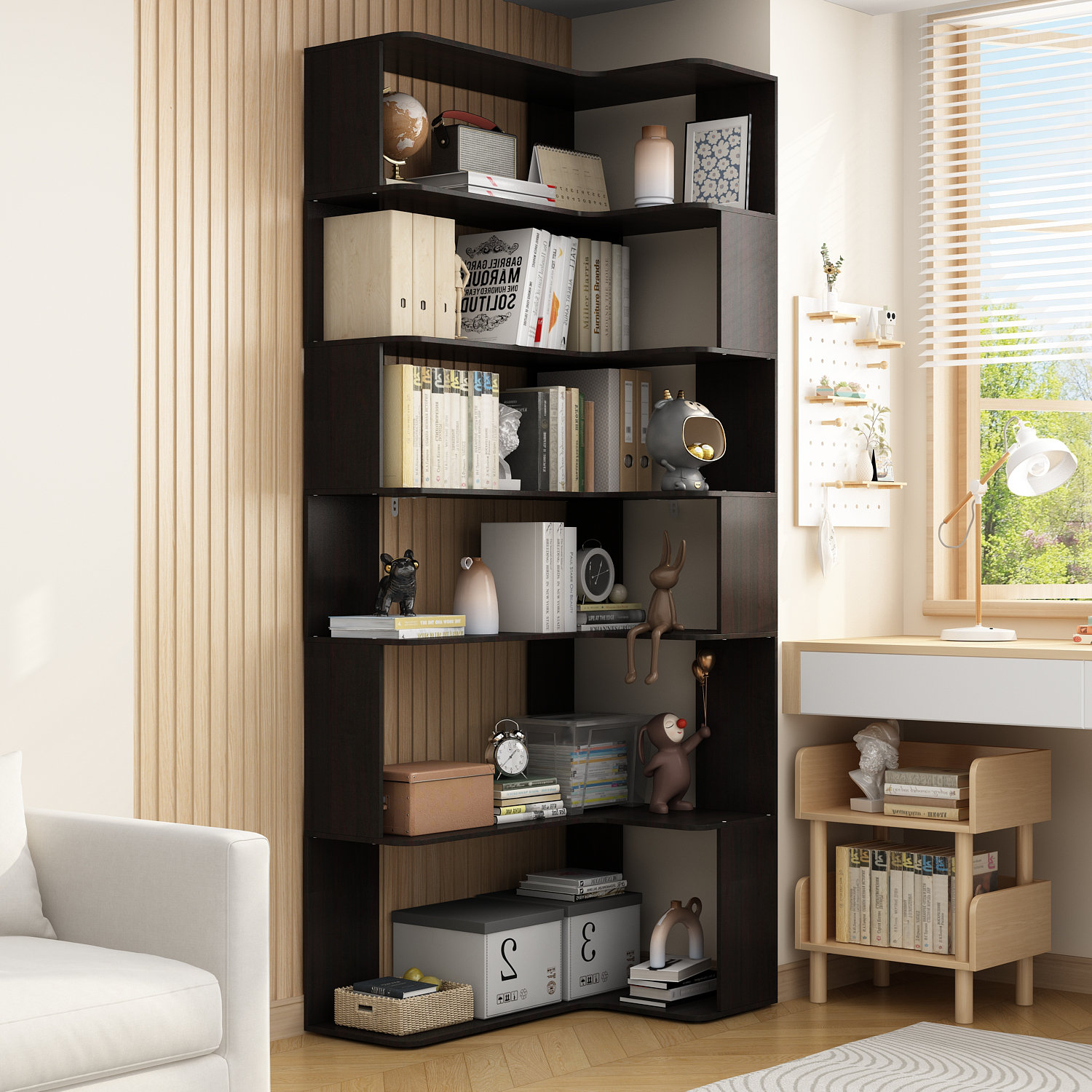 17 Stories L-Shaped Corner Storage Bookshelf - Wayfair Canada