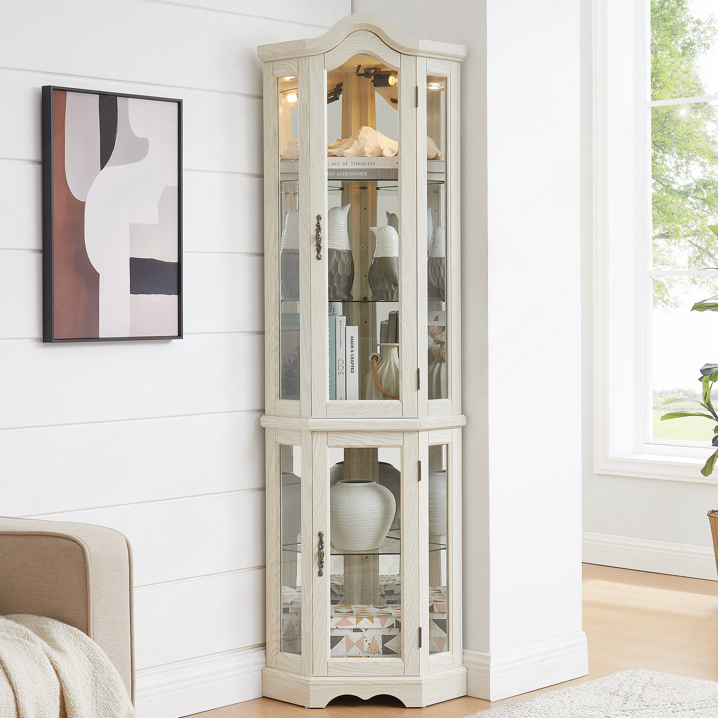 Astoria Grand Lighted Glass Display Cabinet Corner Curio Cabinet With ...