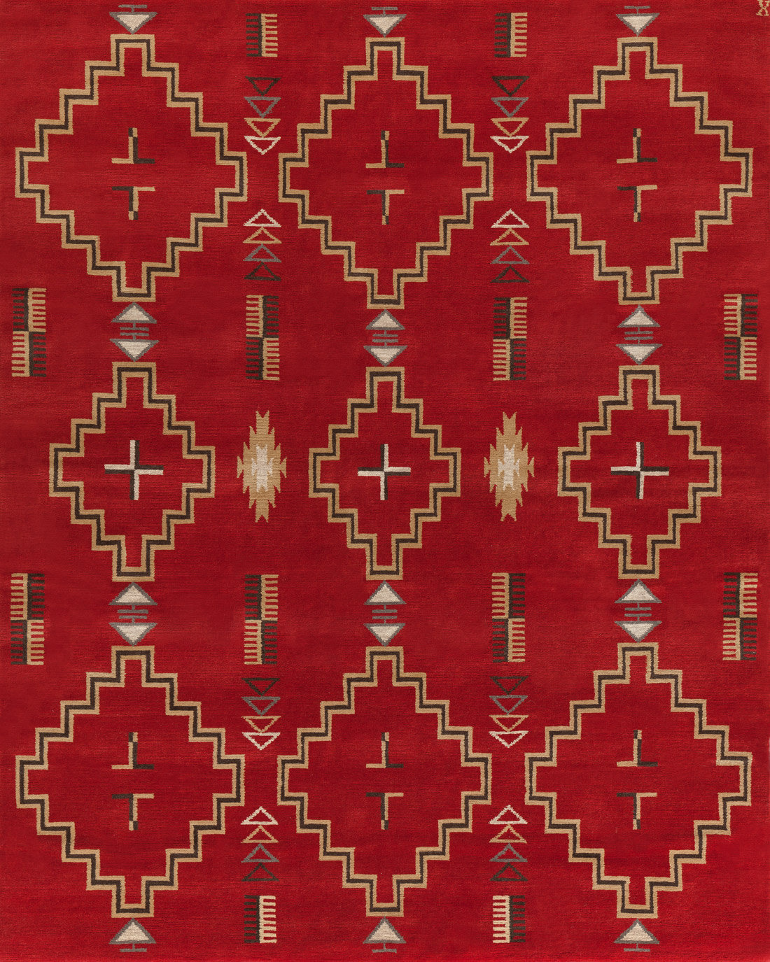 New Moon Rugs Mesa Southwestern Hand-Knotted Wool Rug in Red/Dark Brown ...