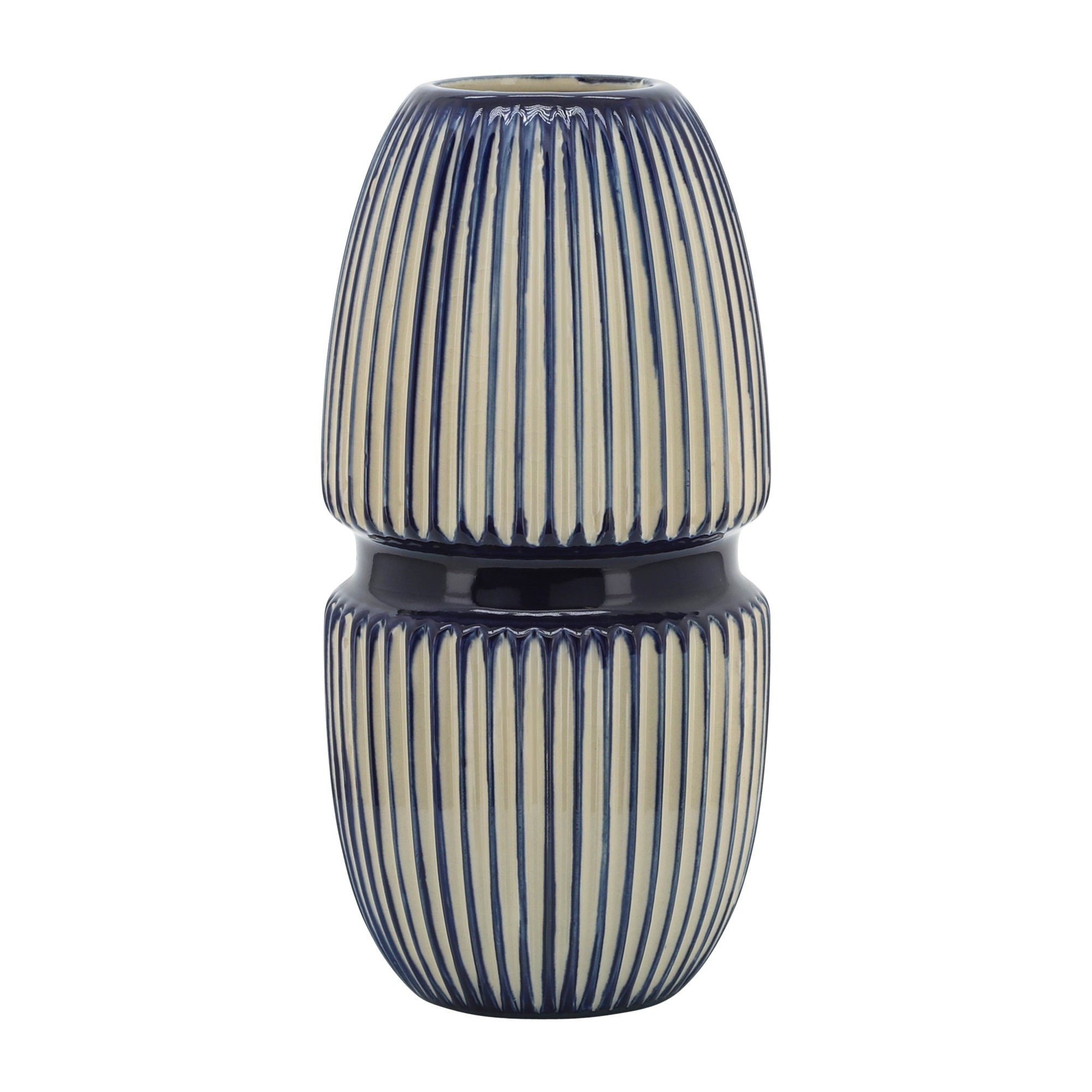 Birch Lane™ Ceramic Round Mallet Vase, Blue, Round, Abstract | Birch Lane
