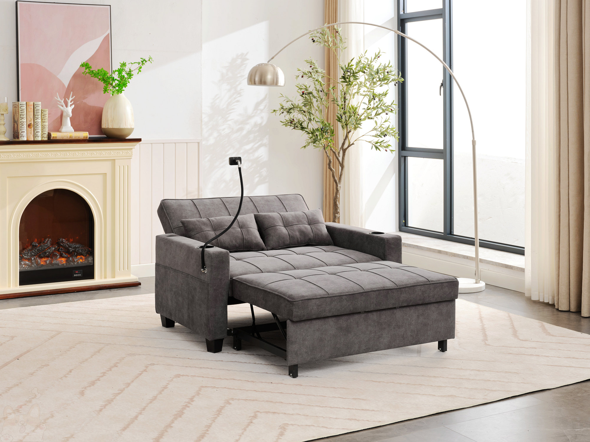 Latitude Run® Futon Chair Bed Convertible Chair 3-In-1 Pull Out Sleeper ...