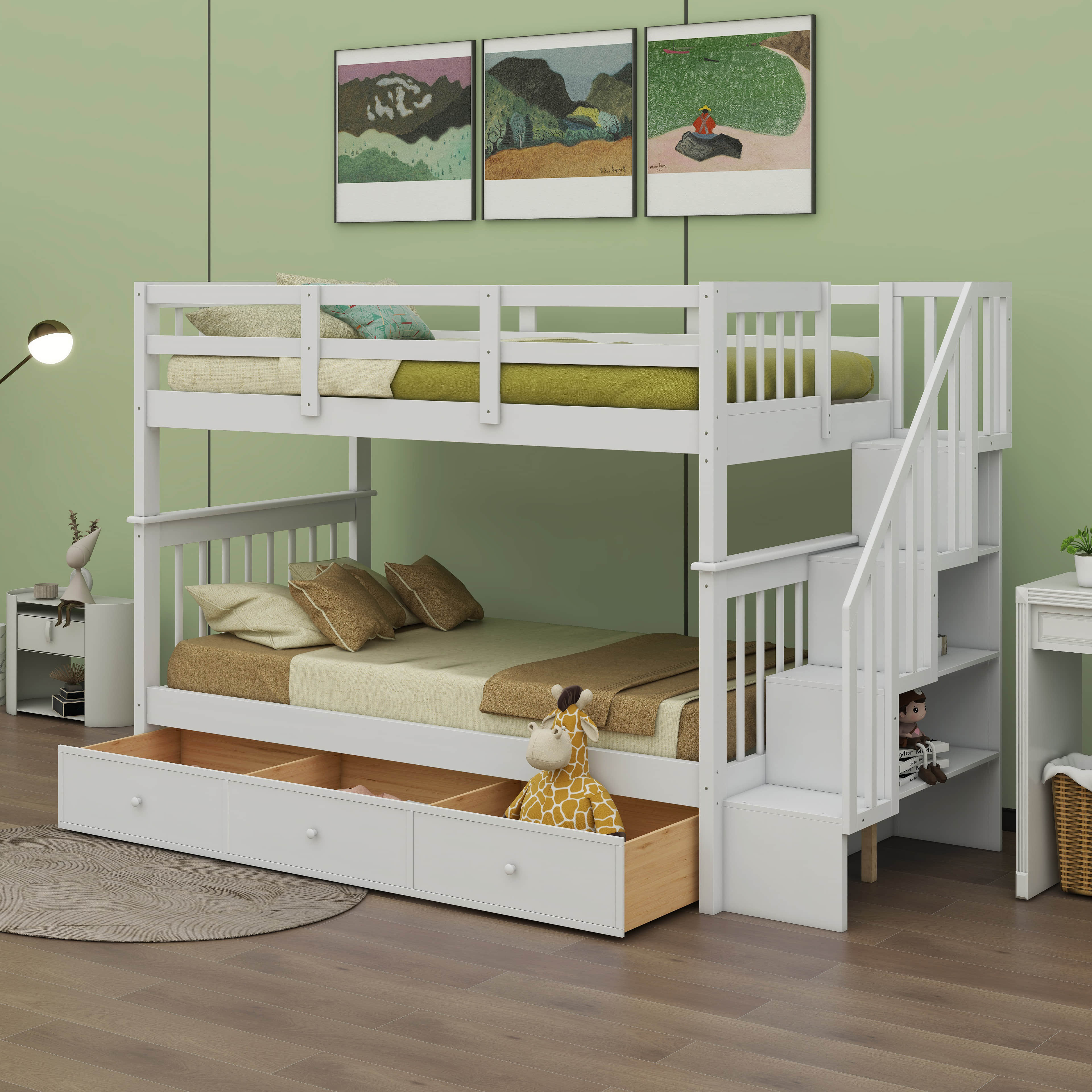 Harriet Bee Jianny Kids Twin Over Twin Bunk Bed with Drawers | Wayfair