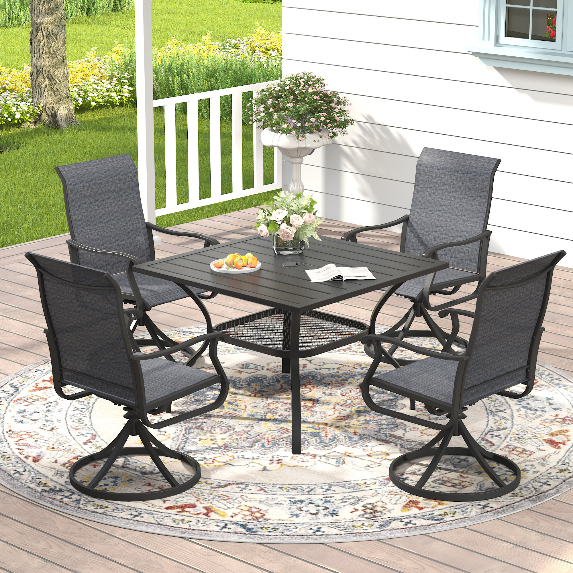 Red Barrel Studio® 4-Person Patio Dining Set with Square Dining Table ...