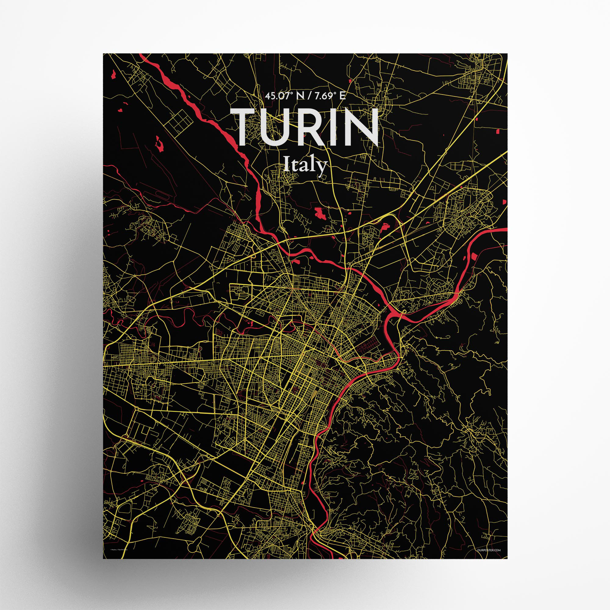OurPoster.com Turin City Map Graphic Art In Contrast - Wayfair Canada