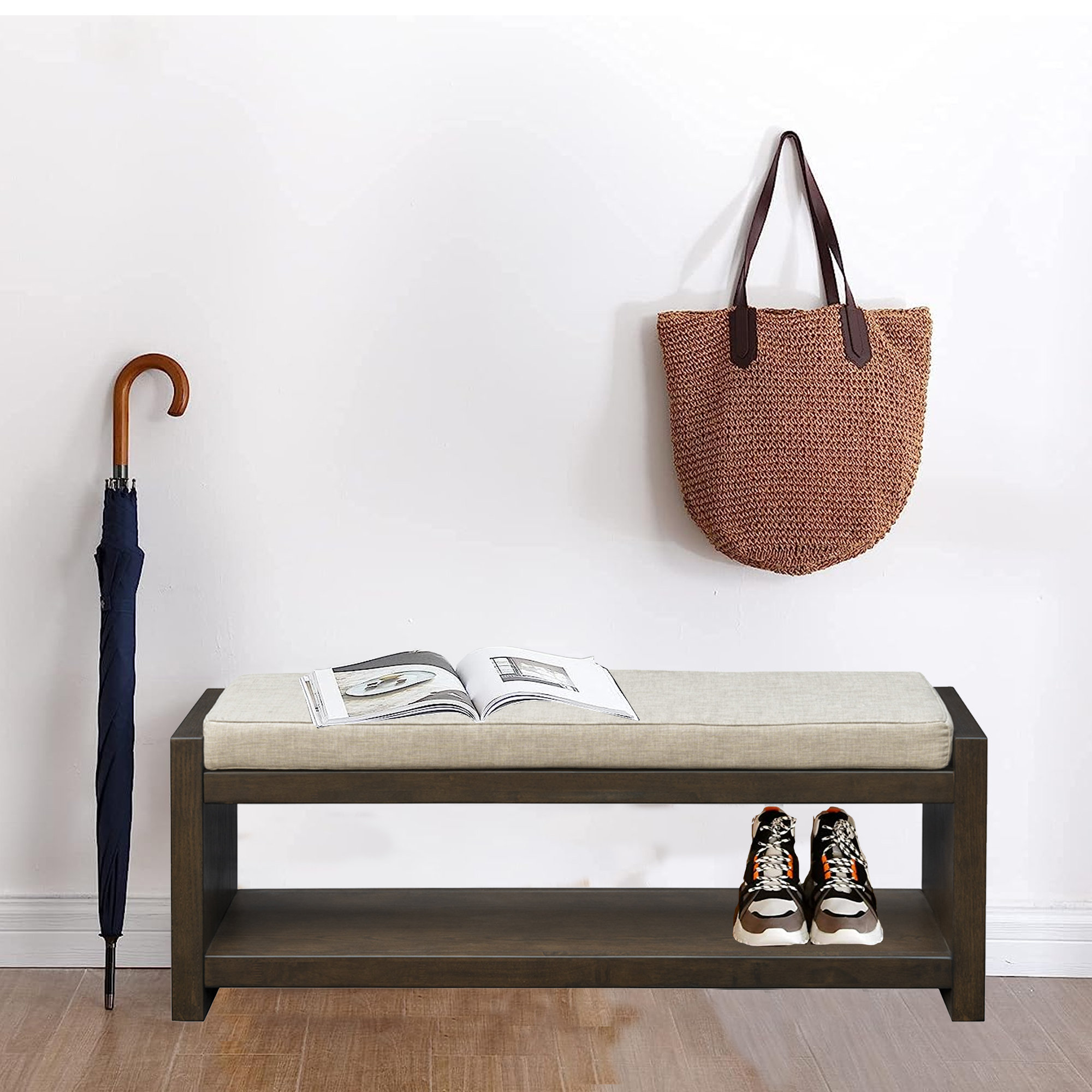Wildon Home® Upholstered Wood Accent Bench , Entryway Bench Shoe Bench ...
