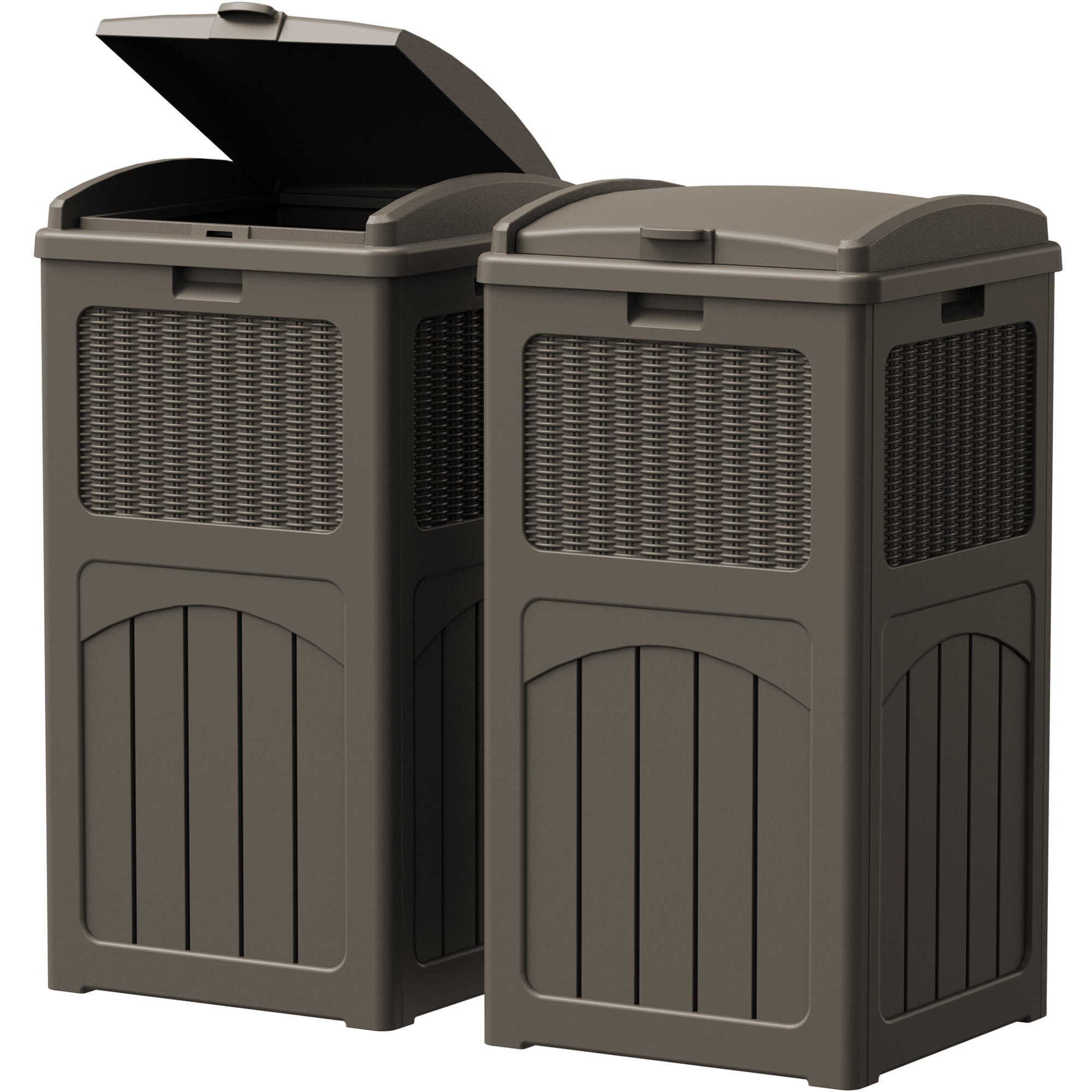 Devoko 33 Gallon Set of 2 Outdoor Plastic Trash Cans, Waterproof Manual ...