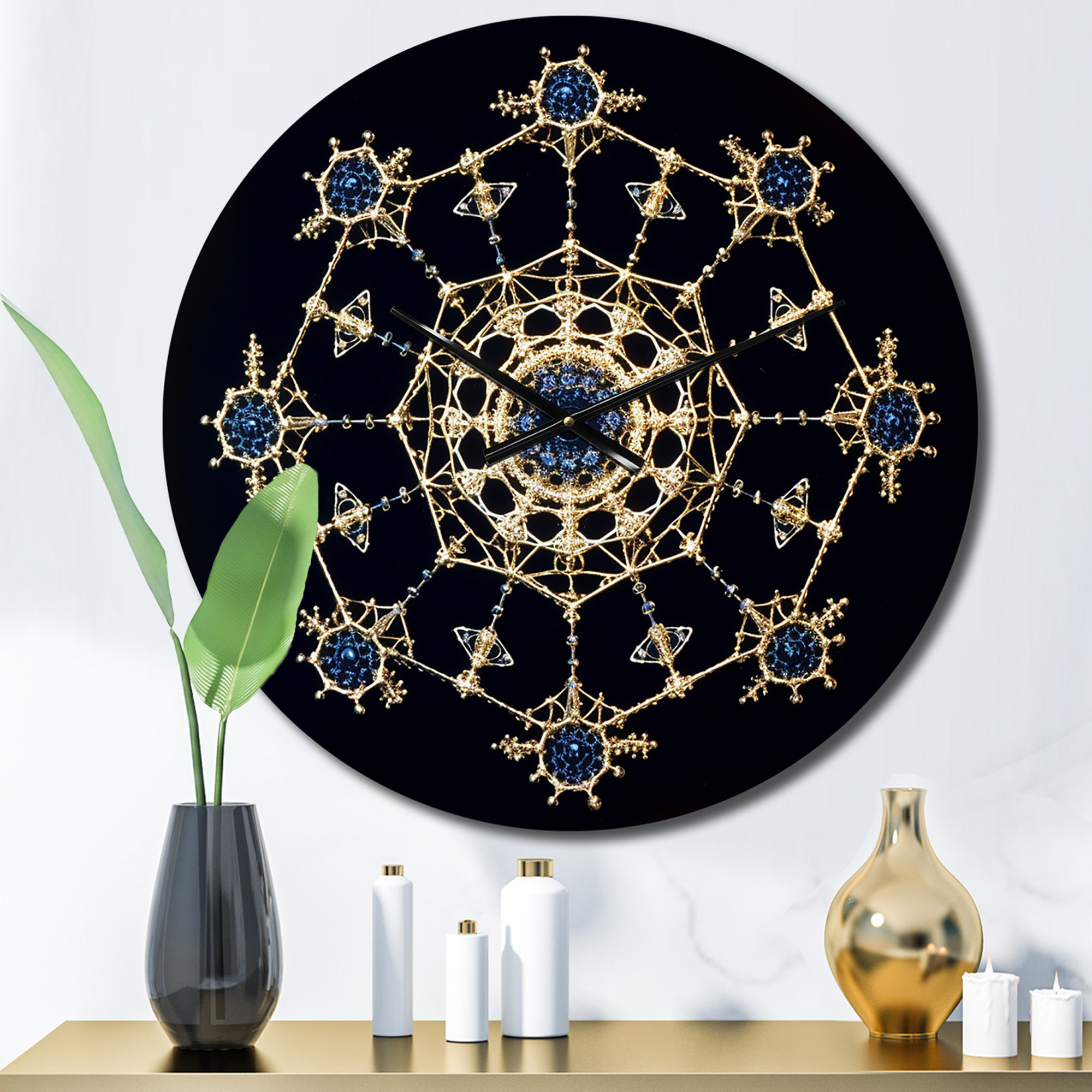 Design Art Cosmic Mandal In Gold And Blue - Boho Mandala Wall Clock ...