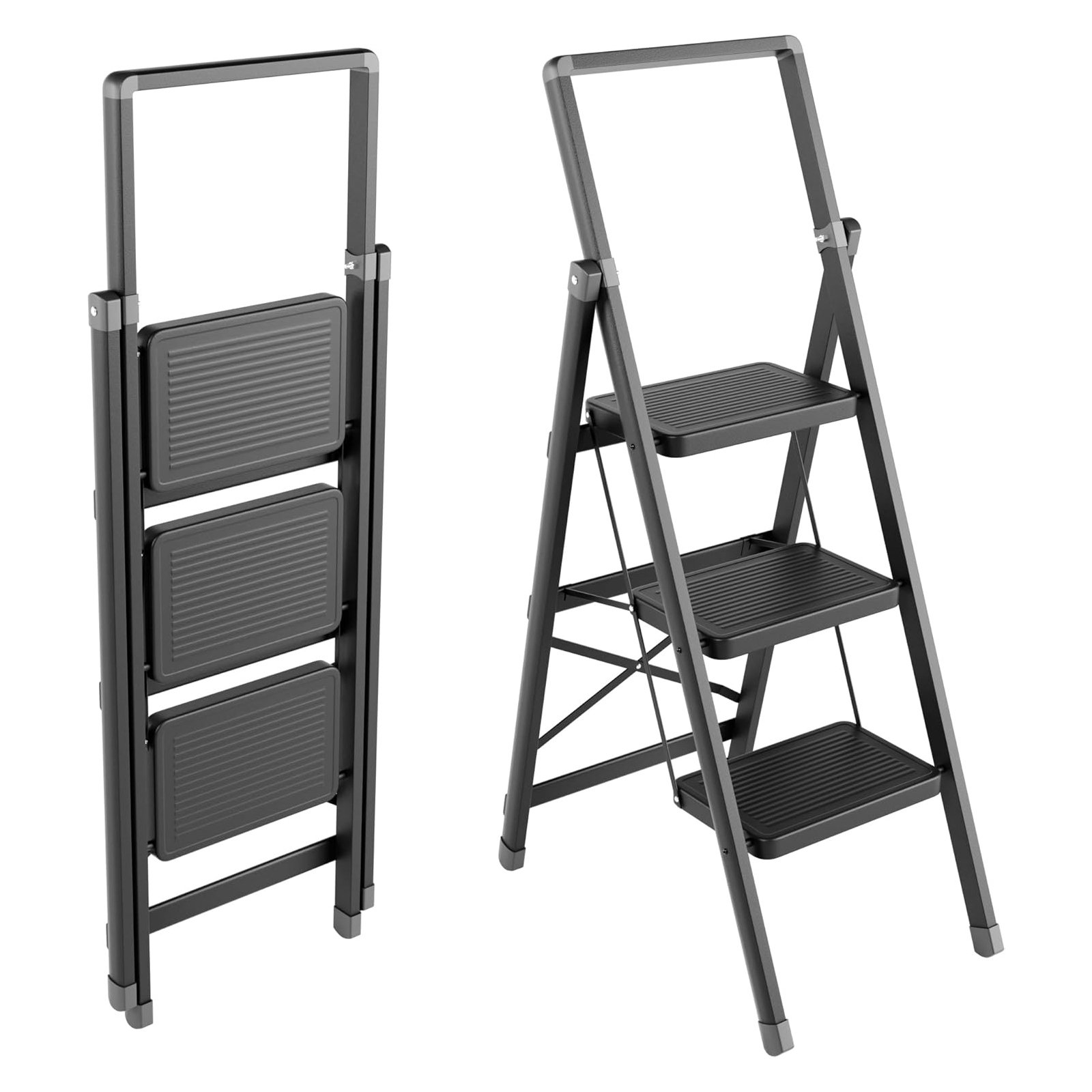 WFX Utility™ 3-Step Folding Steel Step Ladder With Anti-Slip Treads ...