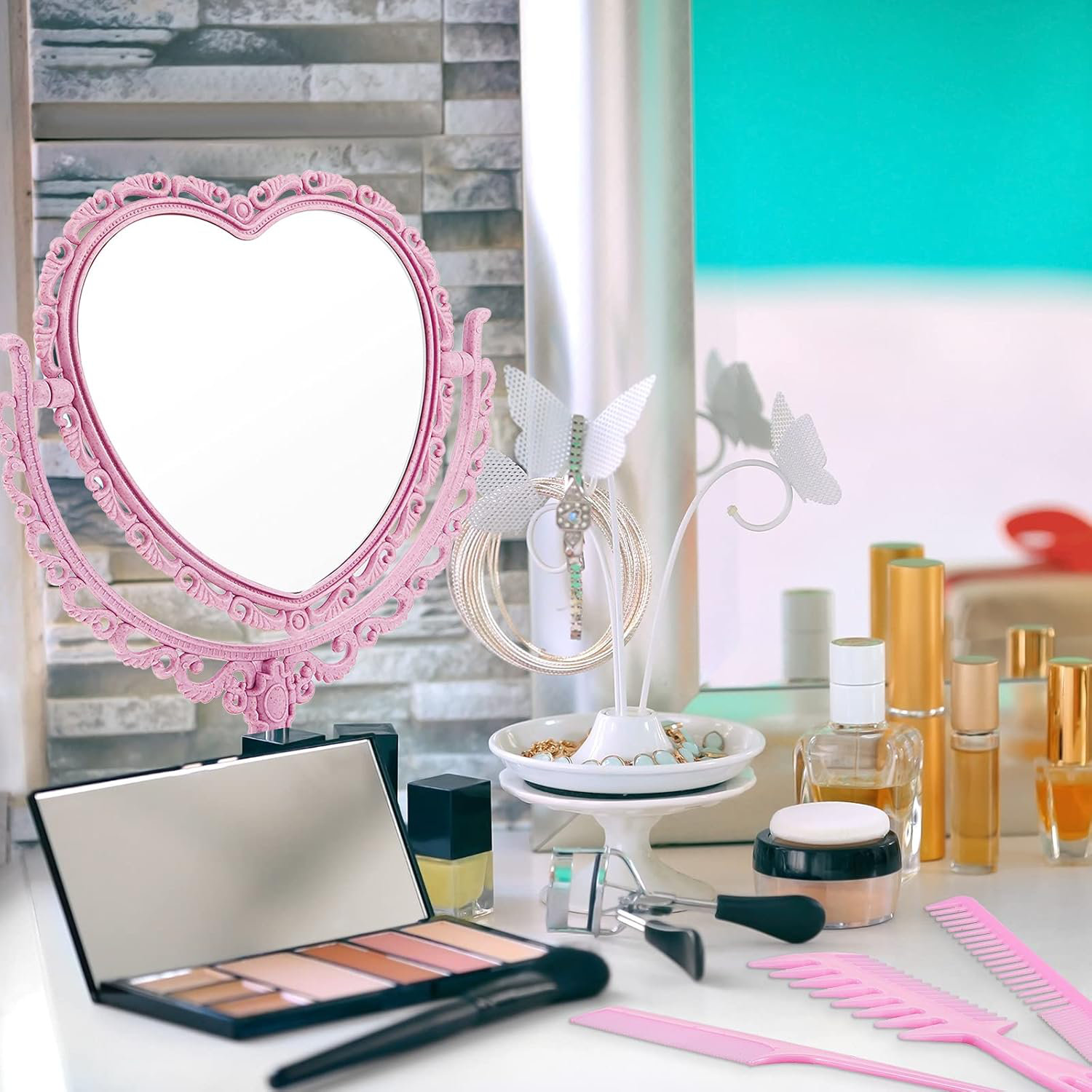 Mercer41 Heart Shaped Mirror 8 Pieces Hair Styling Combs Double Sided ...