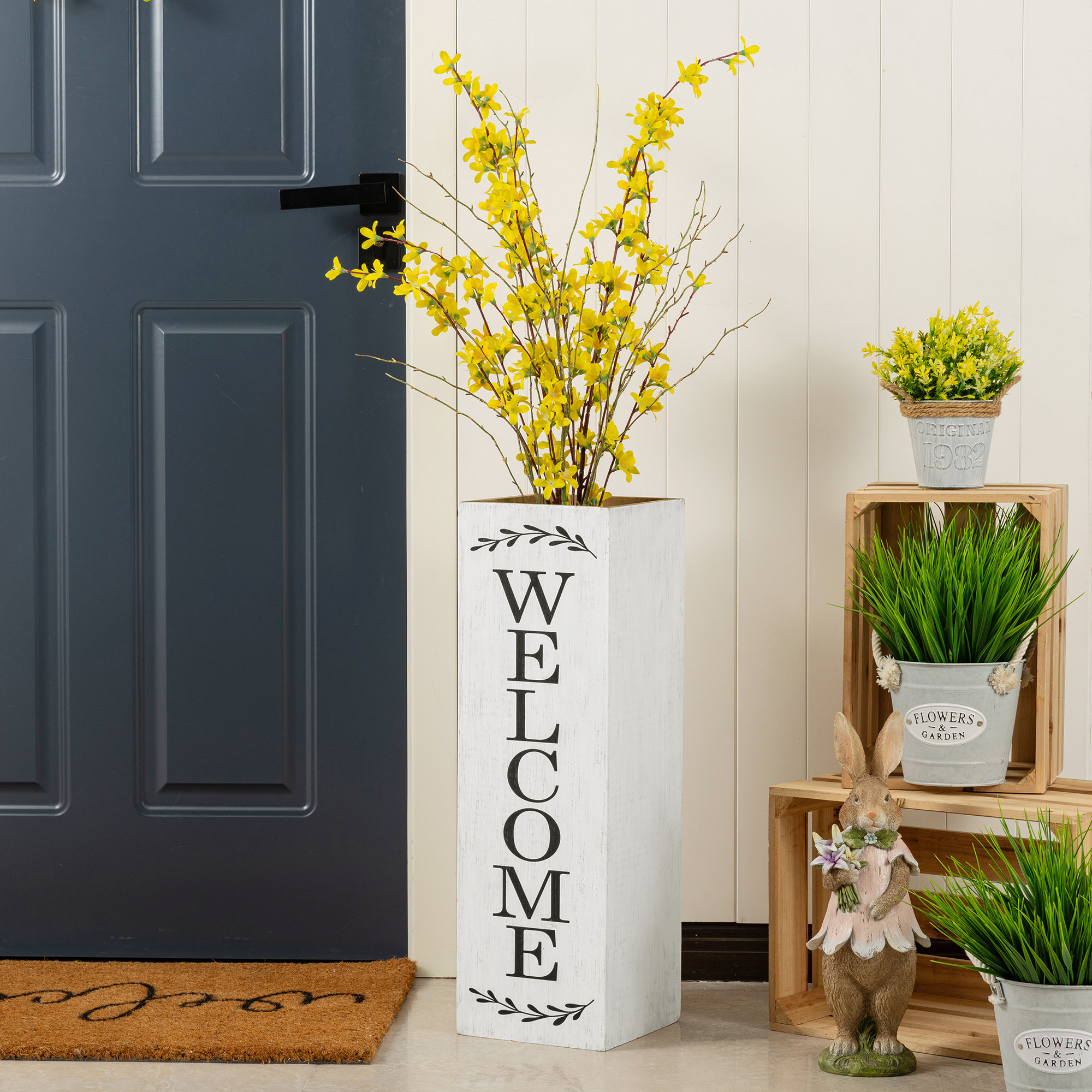 August Grove 24"H Double Sided Solid Wood White Boxed "WELCOME PORCH ...