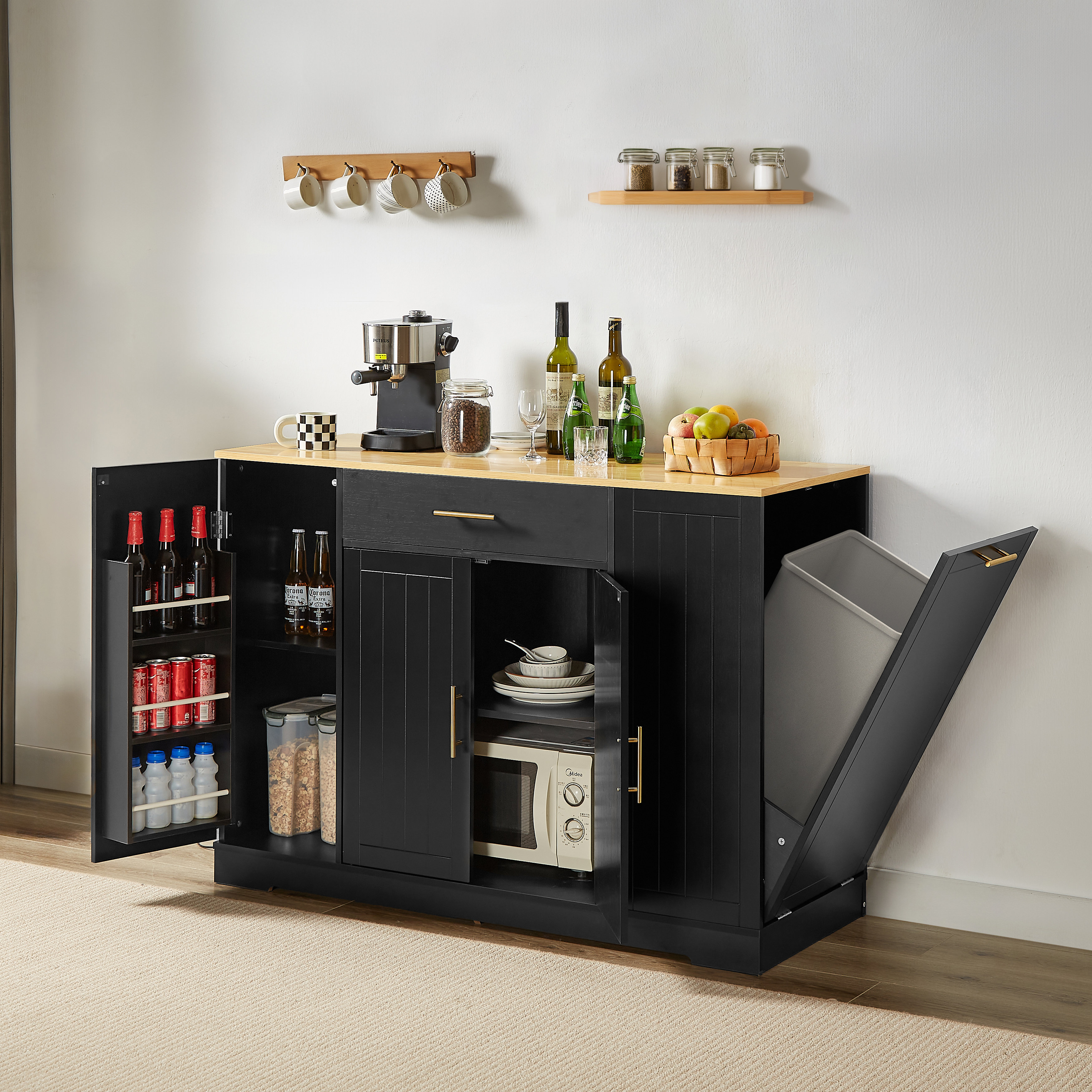 Lark Manor™ Kitchen Storage Islands With Drawers And Trash Can Storage ...