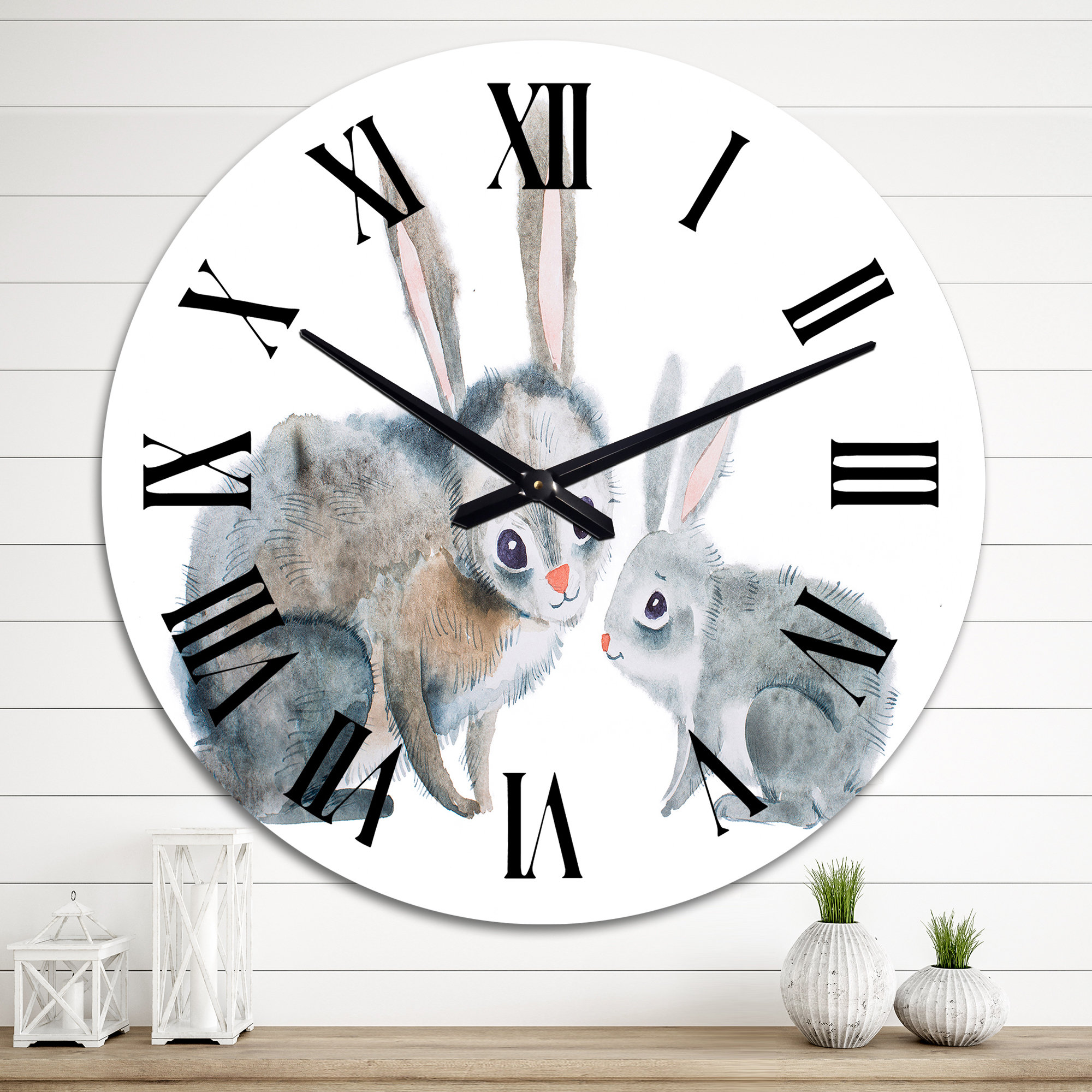 East Urban Home Mother Rabbit and Baby Rabbit - Traditional Wall Clock ...