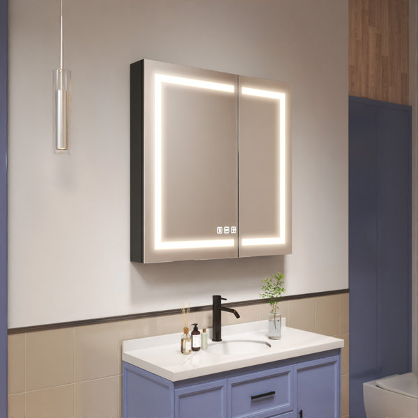 Waterpar 36x36 Inch LED Bathroom Mirror Cabinet - Touch Control, Anti ...