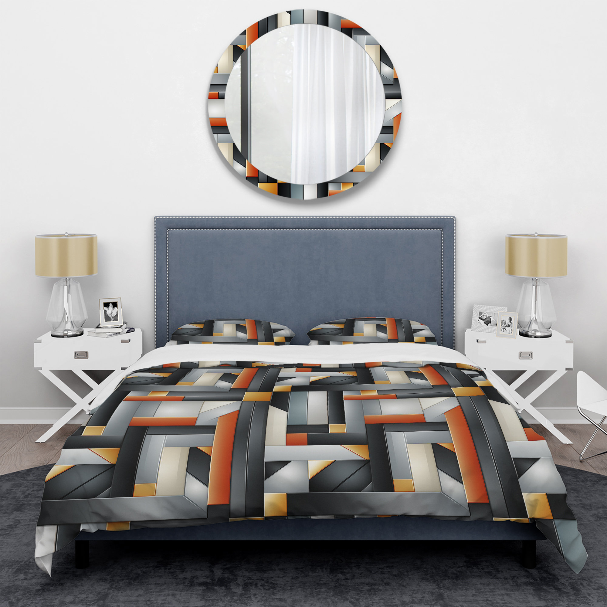 Design Art Orange And Grey Geometric Chic Pattern Gray/Orange ...