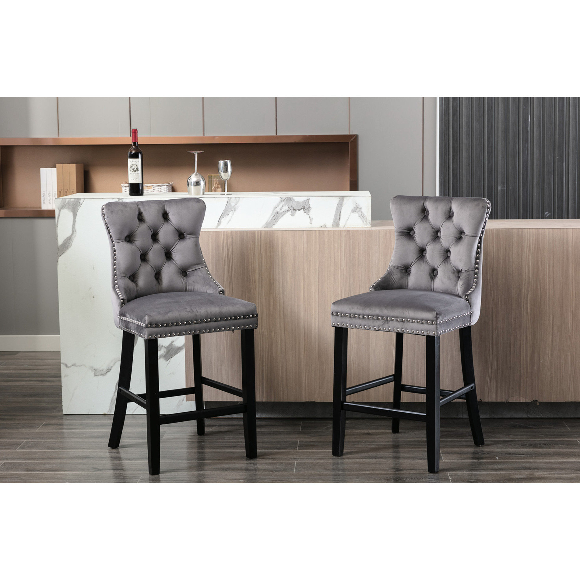 Red Barrel Studio® Contemporary Velvet Bar Stools, Solid Wood ...