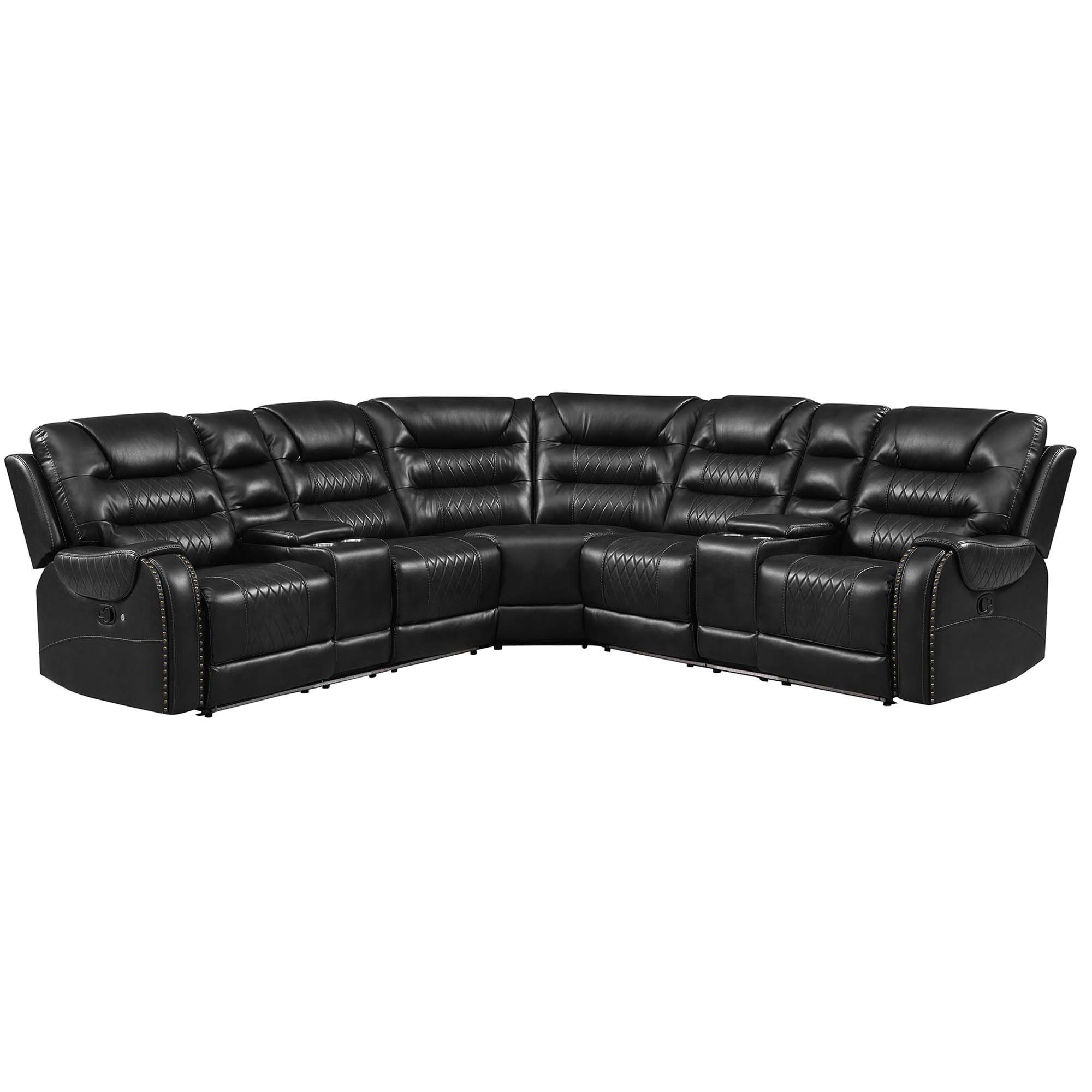 Ebern Designs 113.5" Manual Reclining Sectional Sofa Set L Shaped ...