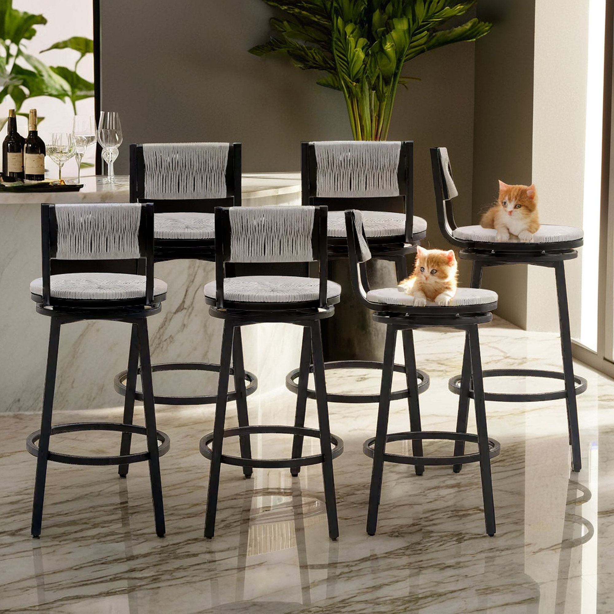 Hokku Designs Farmhouse Swivel Paper Rope Bar Stools with Metal Frame ...