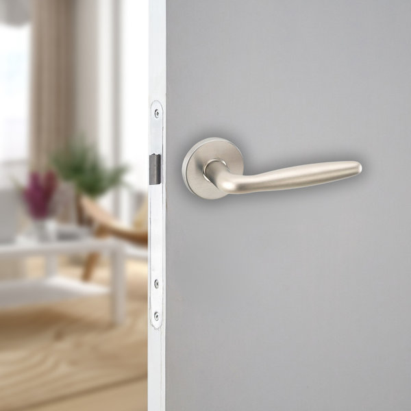 Urfic Satin Nickel Rose Door Handle | Wayfair.co.uk