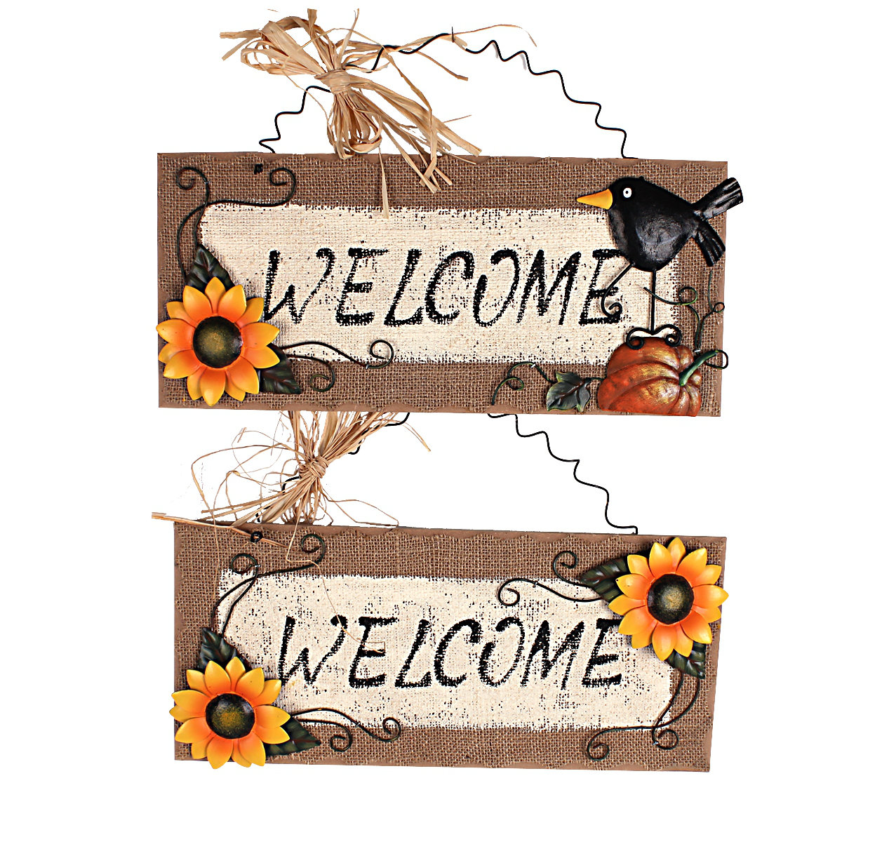 Attraction Design Home 2 Piece Wood/Linen Sunflower Welcome Sign Wall ...