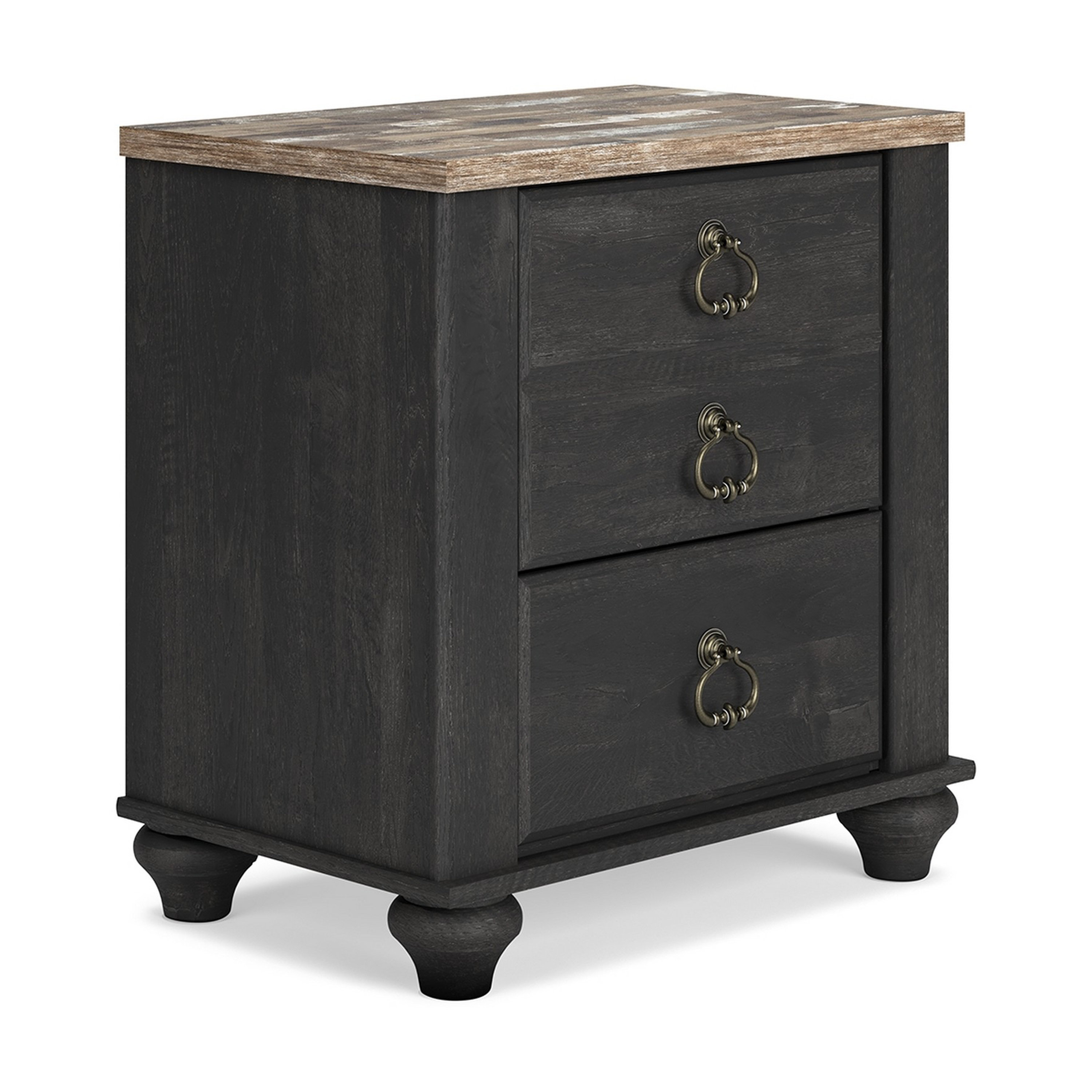 Benjara Nemo Nightstand, 2 Drawers, Brown Top, French Farmhouse ...