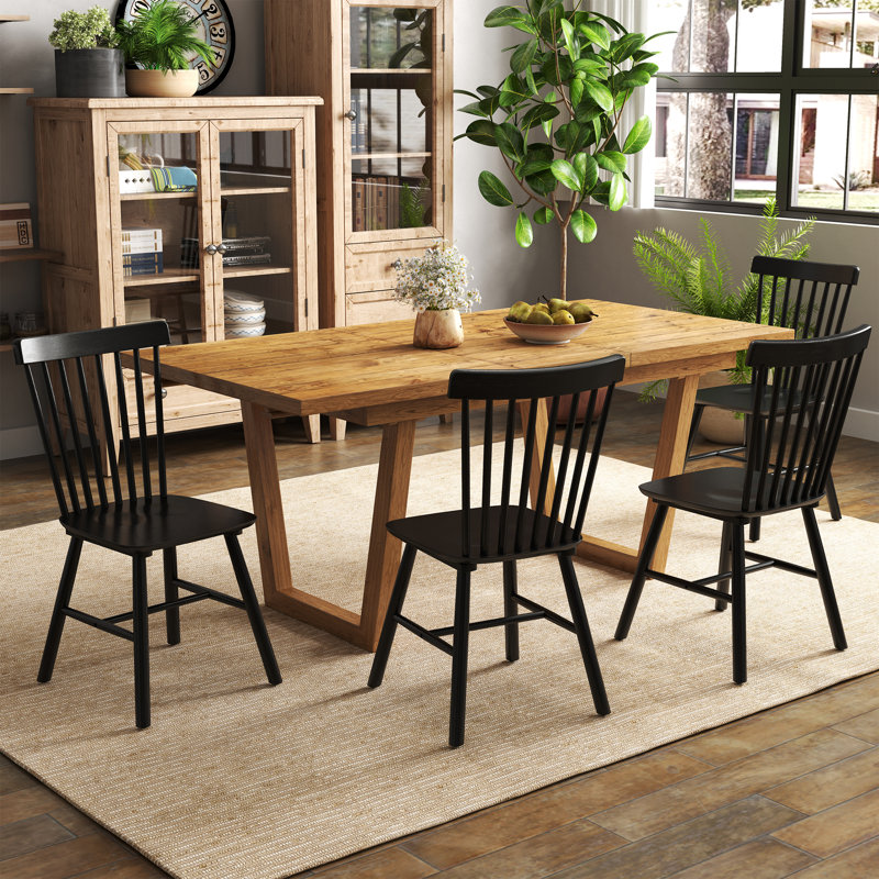 Gracie Oaks Mid Century Windsor Back Solid Wood Dining Chair, Farmhouse ...