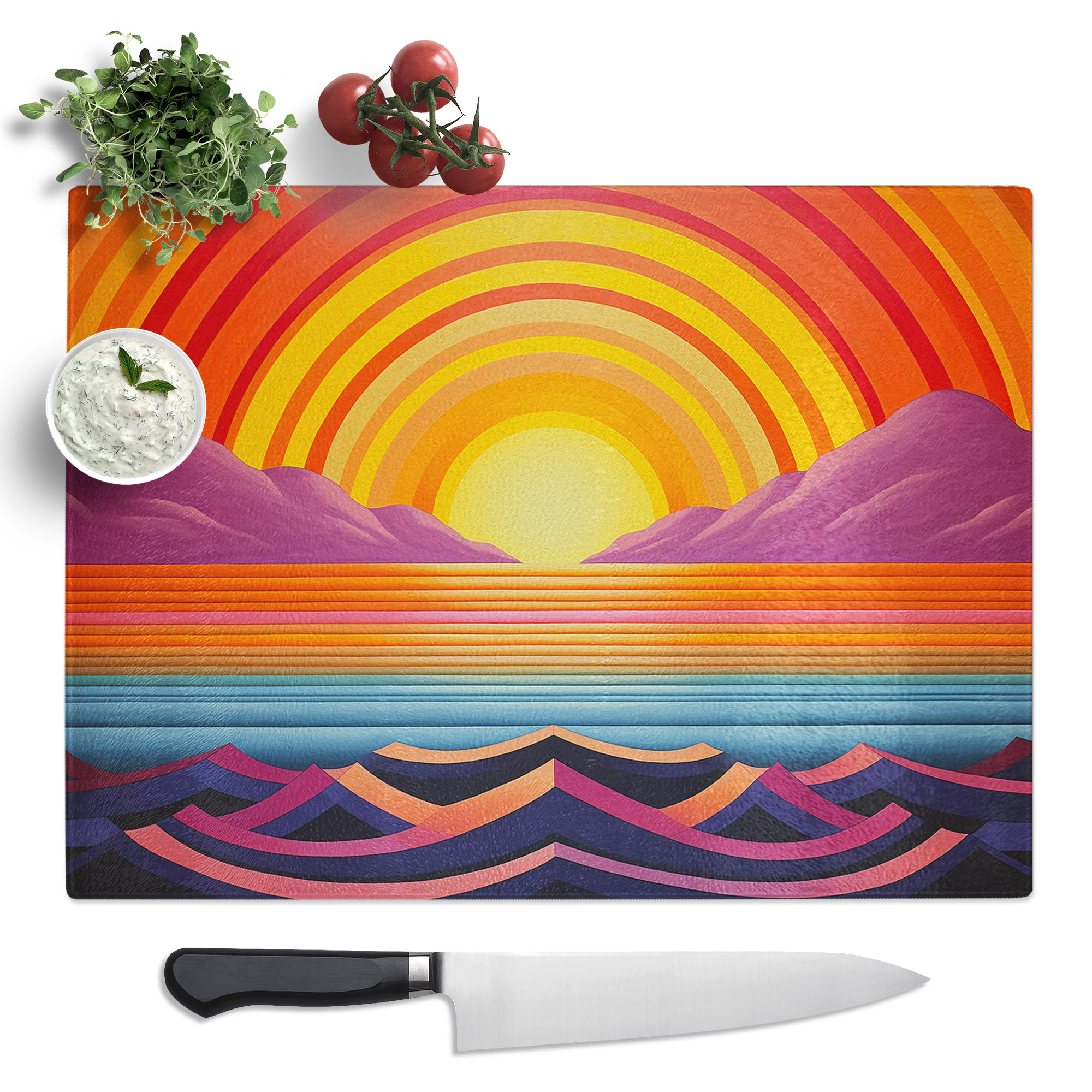 Metro Lane Art Deco Sunset Op Art Glass Chopping Board | Wayfair.co.uk