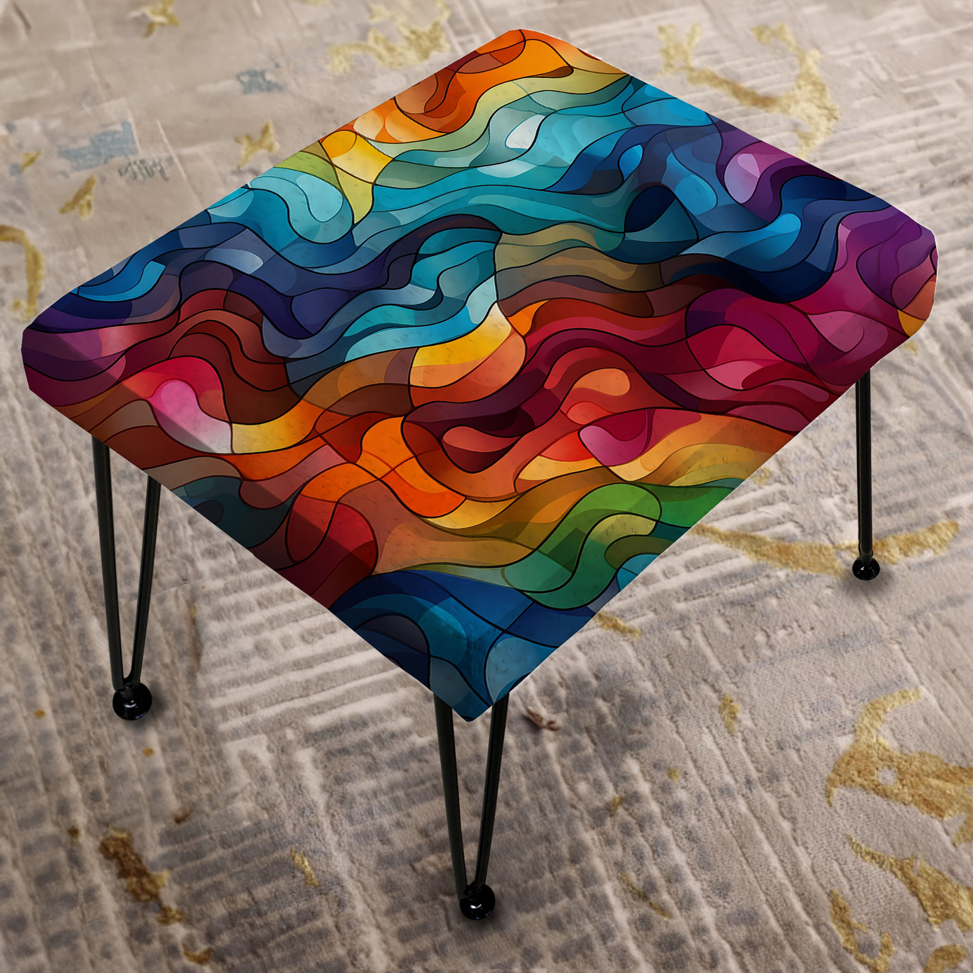 Design Art Poupart Psychedelic Puzzle - Abstract Rectangle Ottoman ...