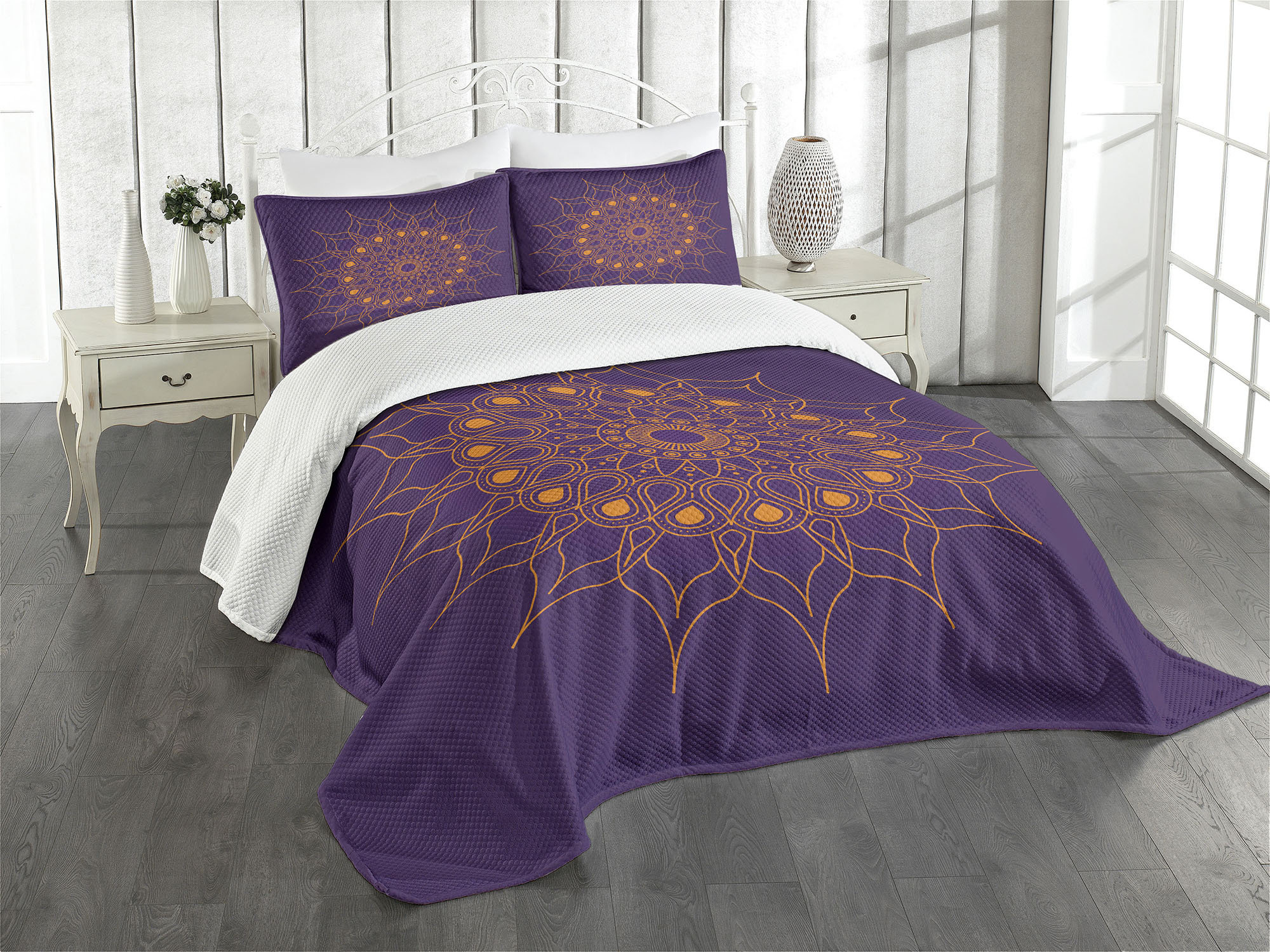 Ambesonne Purple Mandala Bedspread Set Mystic Sun Marigold | Wayfair