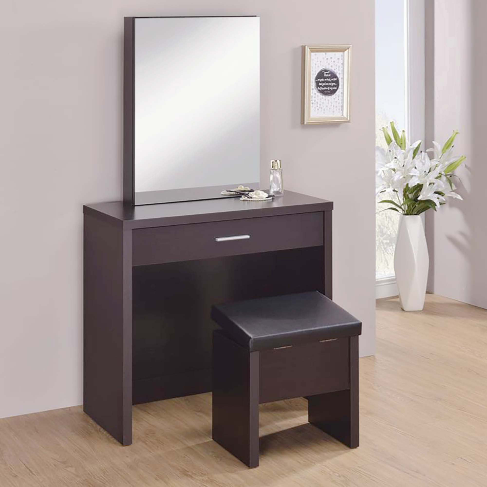 Hokku Designs Cappuccino 3-Piece Vanity Set With Sliding Mirror | Wayfair