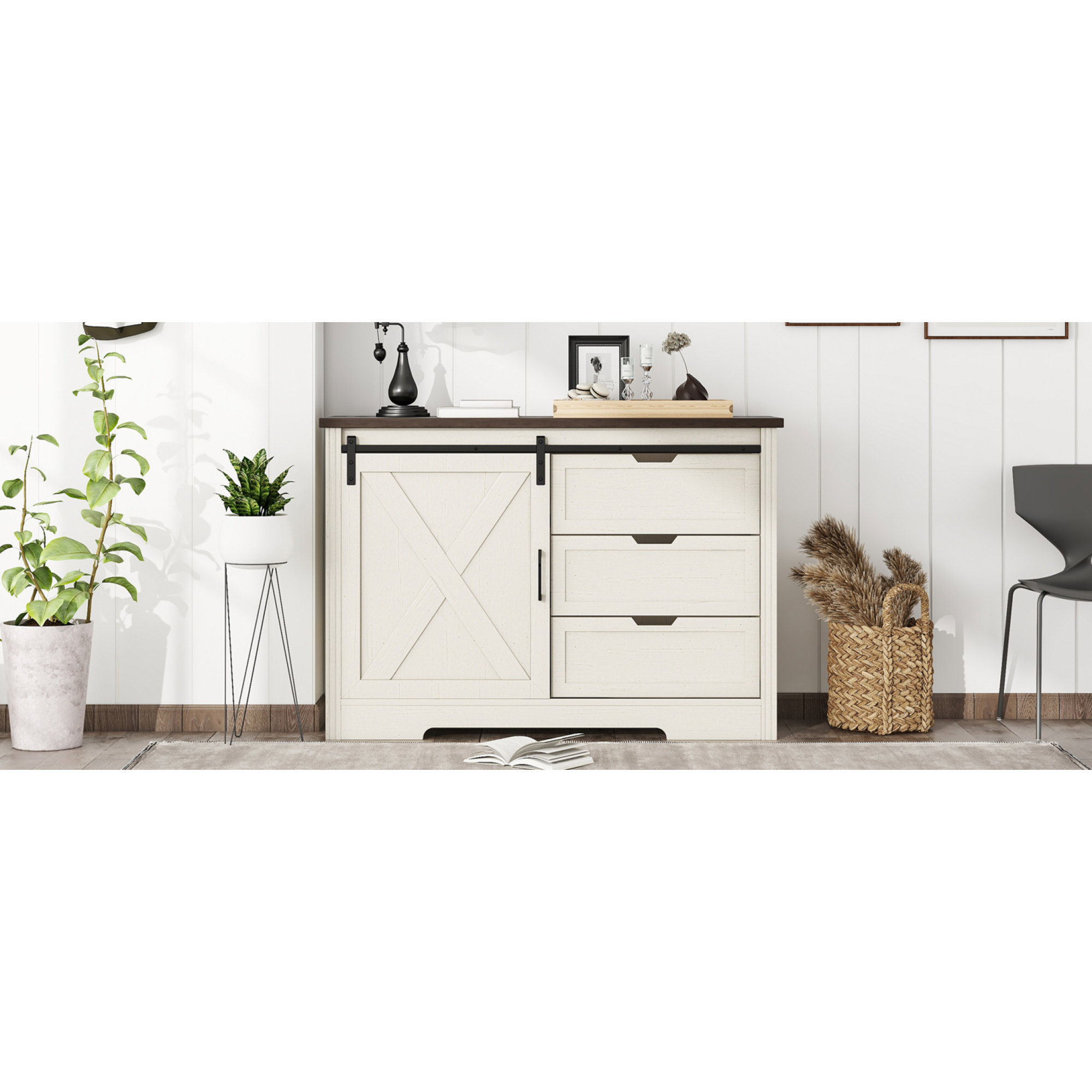 Gracie Oaks Antique beige drawer dresser and storage cabinet with ...