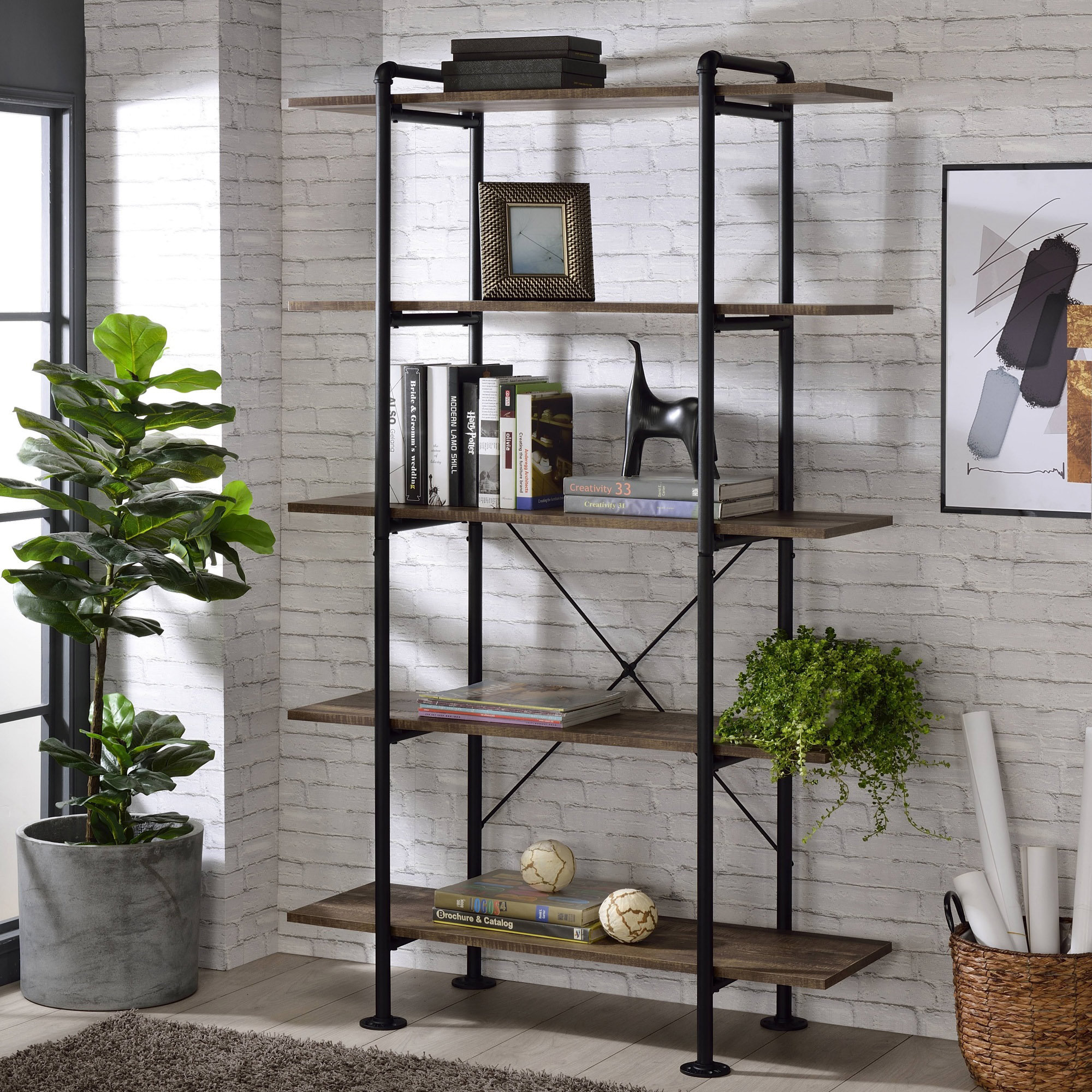 Trent Austin Design® Nefo Rustic Oak & Black Finish Bookshelf | Wayfair