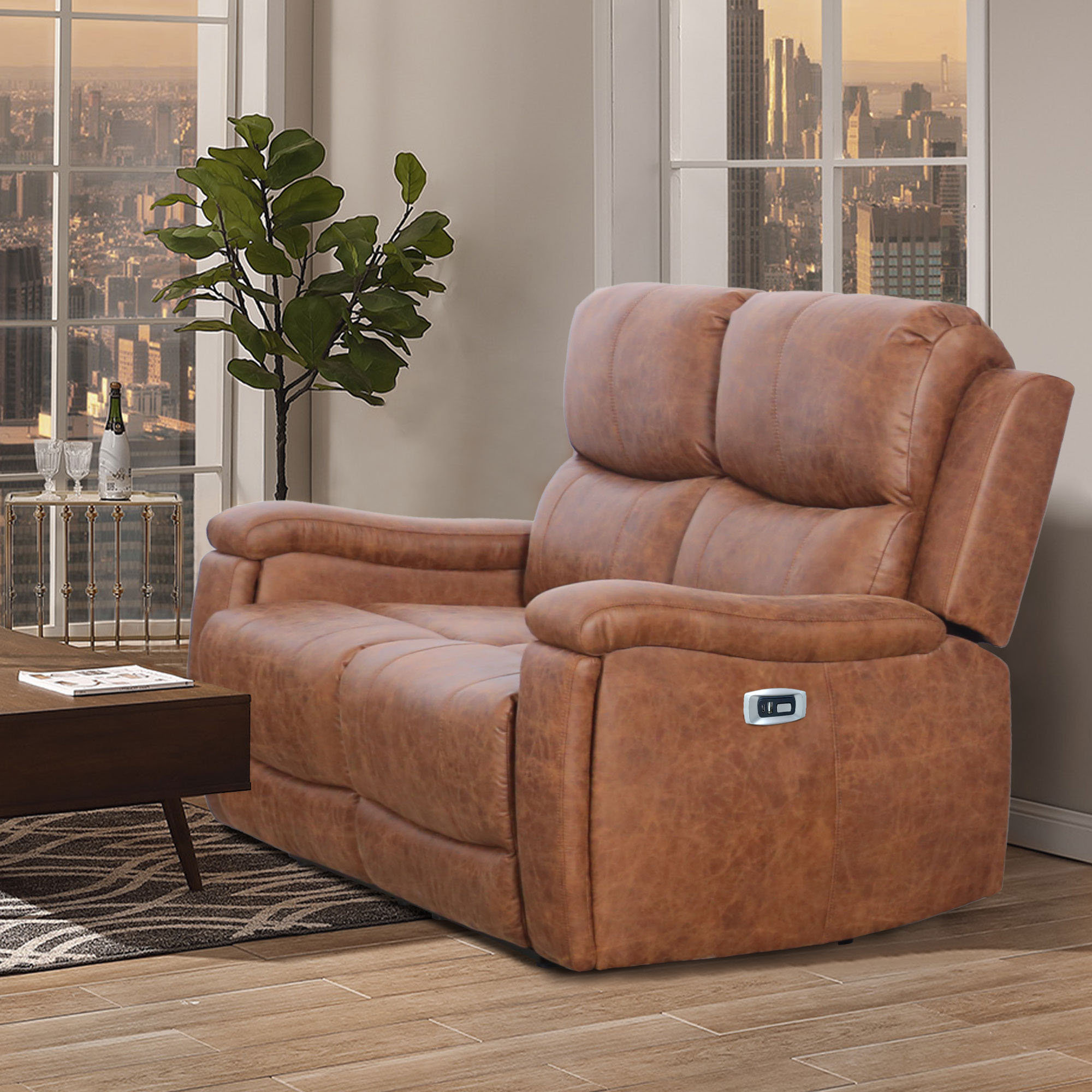 Lark Manor 61" Leather Power Reclining Loveseat Sofa With Wall Hugger ...