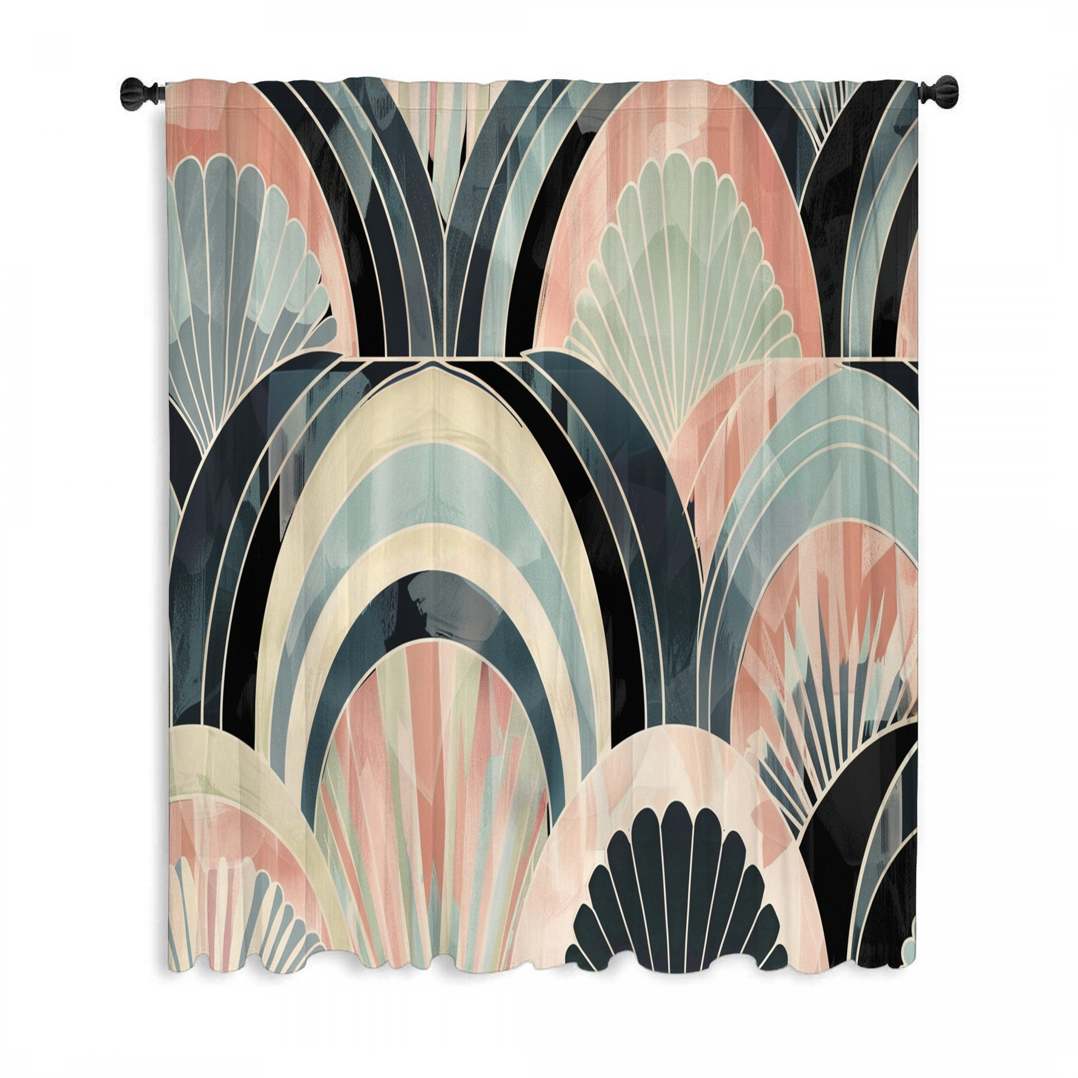 Corrigan Studio® Art Deco Waves Window Curtains, Geometric Blockout ...