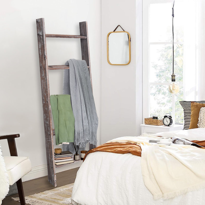 Foundry Select 4.5 ft Rustic Wood Decorative Blanket Ladder Farmhouse ...