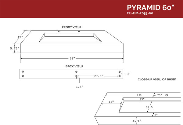 CastelloUSA Pyramid 60'' Solid Surface Rectangular Vessel Bathroom Sink ...