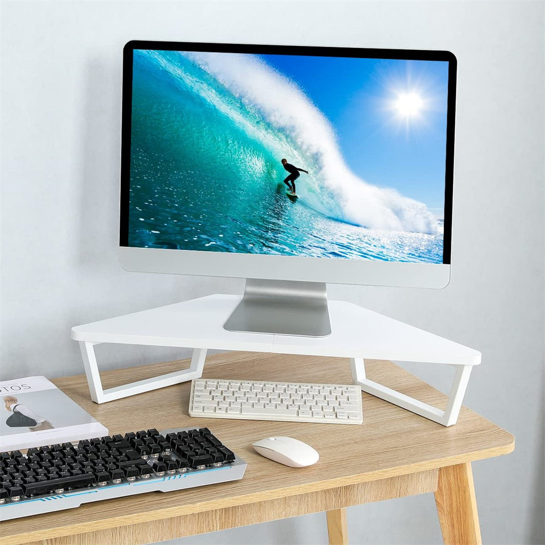 Latitude Run® 26 Inch Triangle Monitor Stand Riser, Desktop Corner ...