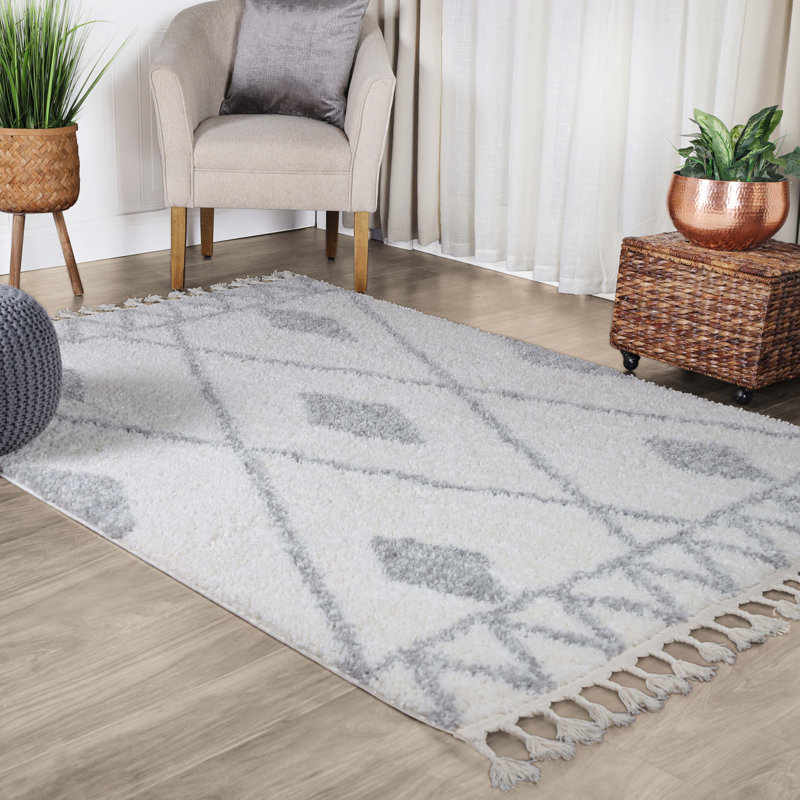 Mistana™ Claar Boho Tribal Geometric Indoor Shag Area Rug with Tassels ...