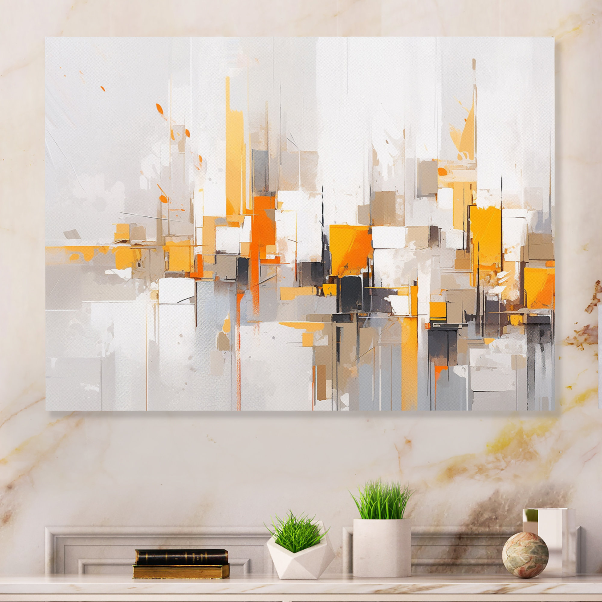 Mercer41 Grey Yellow Symmetrical Abstract - Cubism Metal Art Print ...