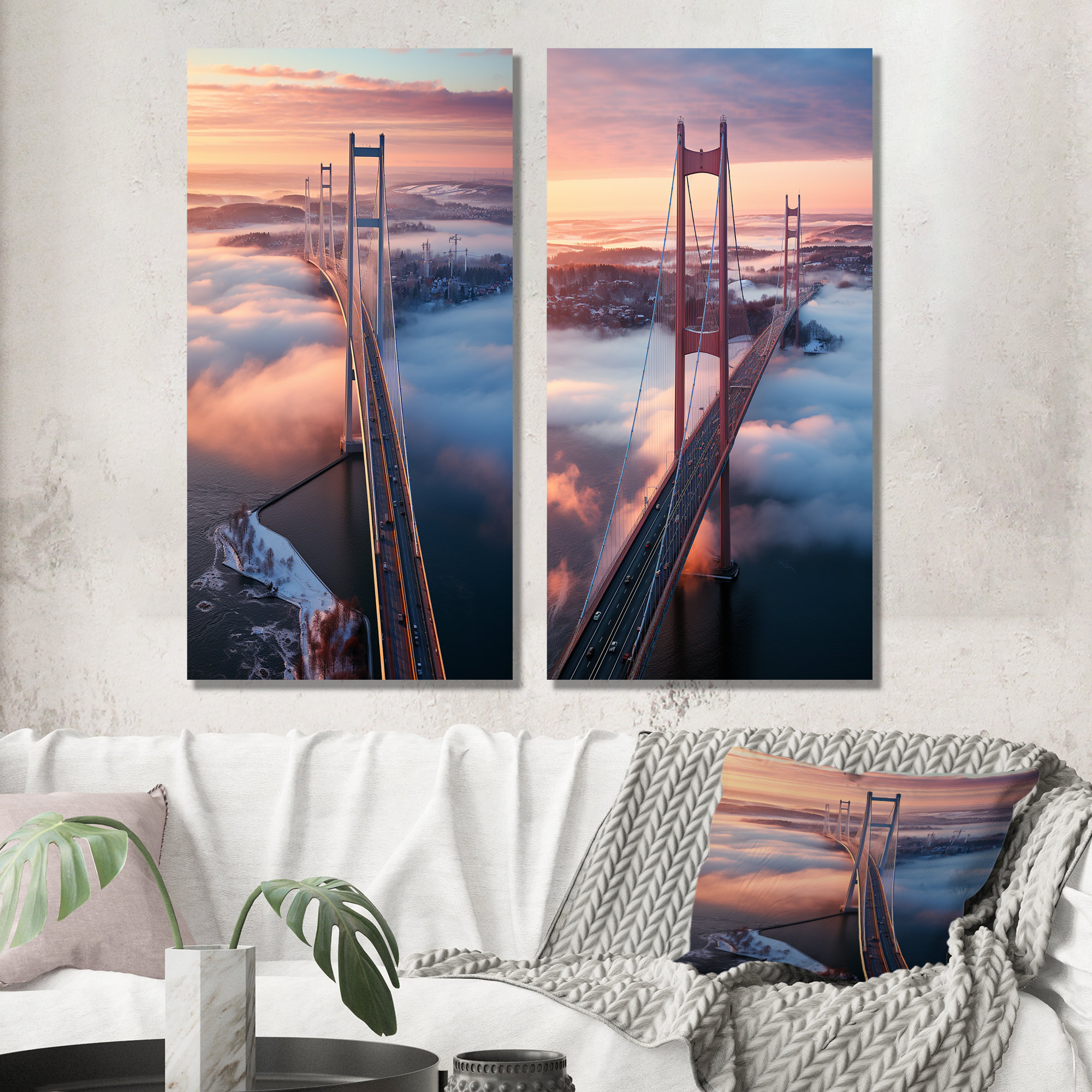 Ebern Designs Blue And Pink Bridge Sunset Views I - Bridges Wall Art ...
