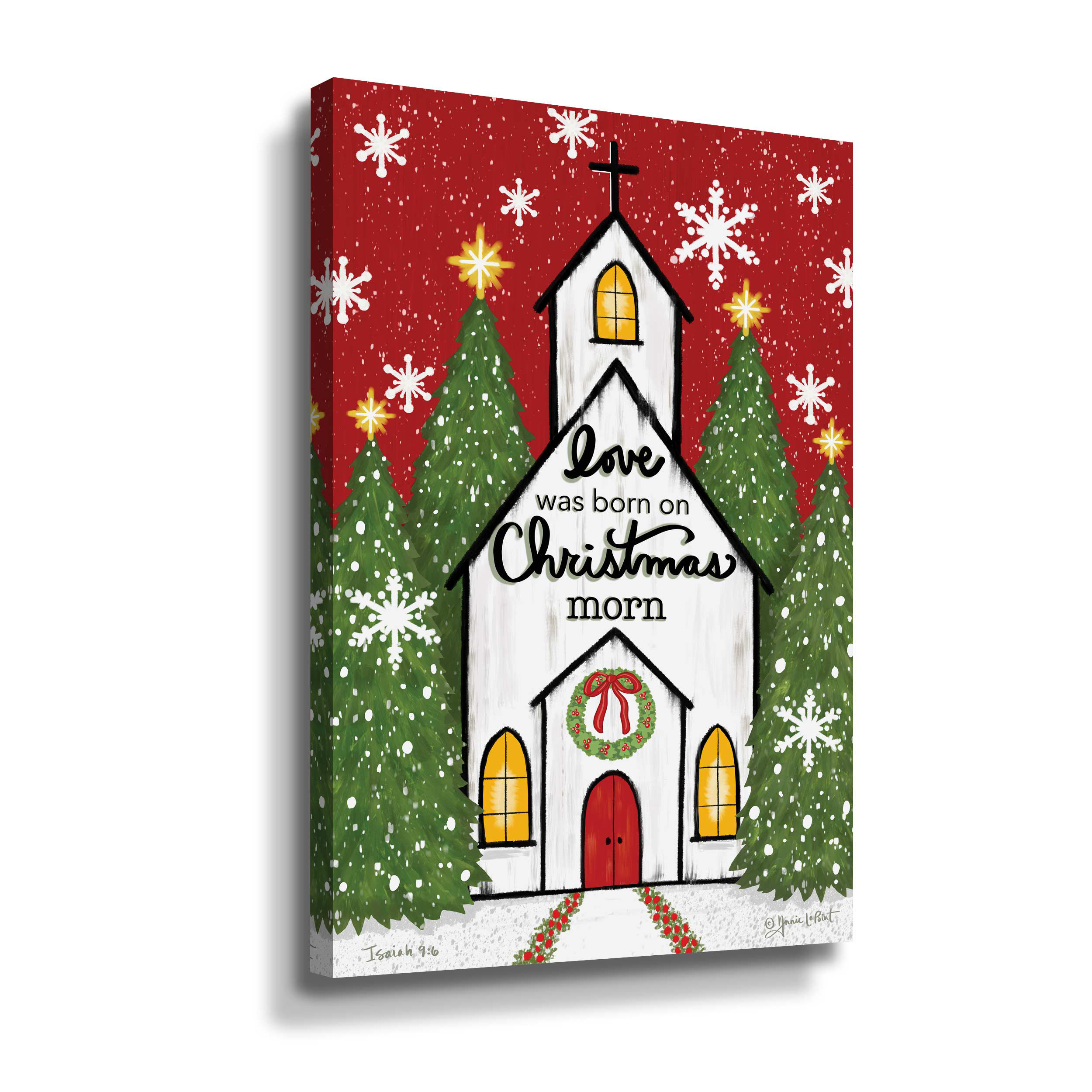 The Holiday Aisle® Gano Christmas Church - Print on Canvas | Wayfair