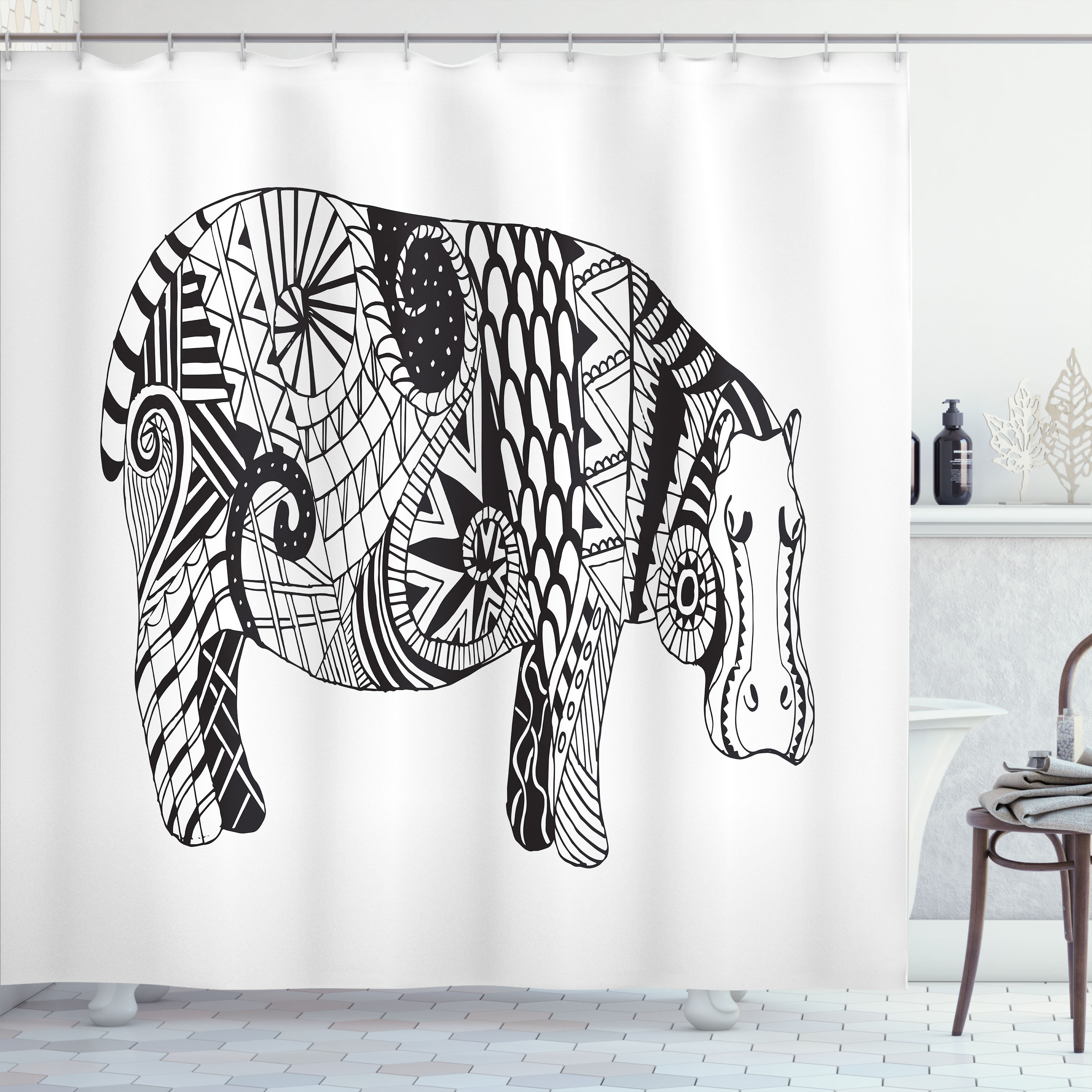 East Urban Home Hippo Shower Curtain Hippo Geometric Ornament Black and ...